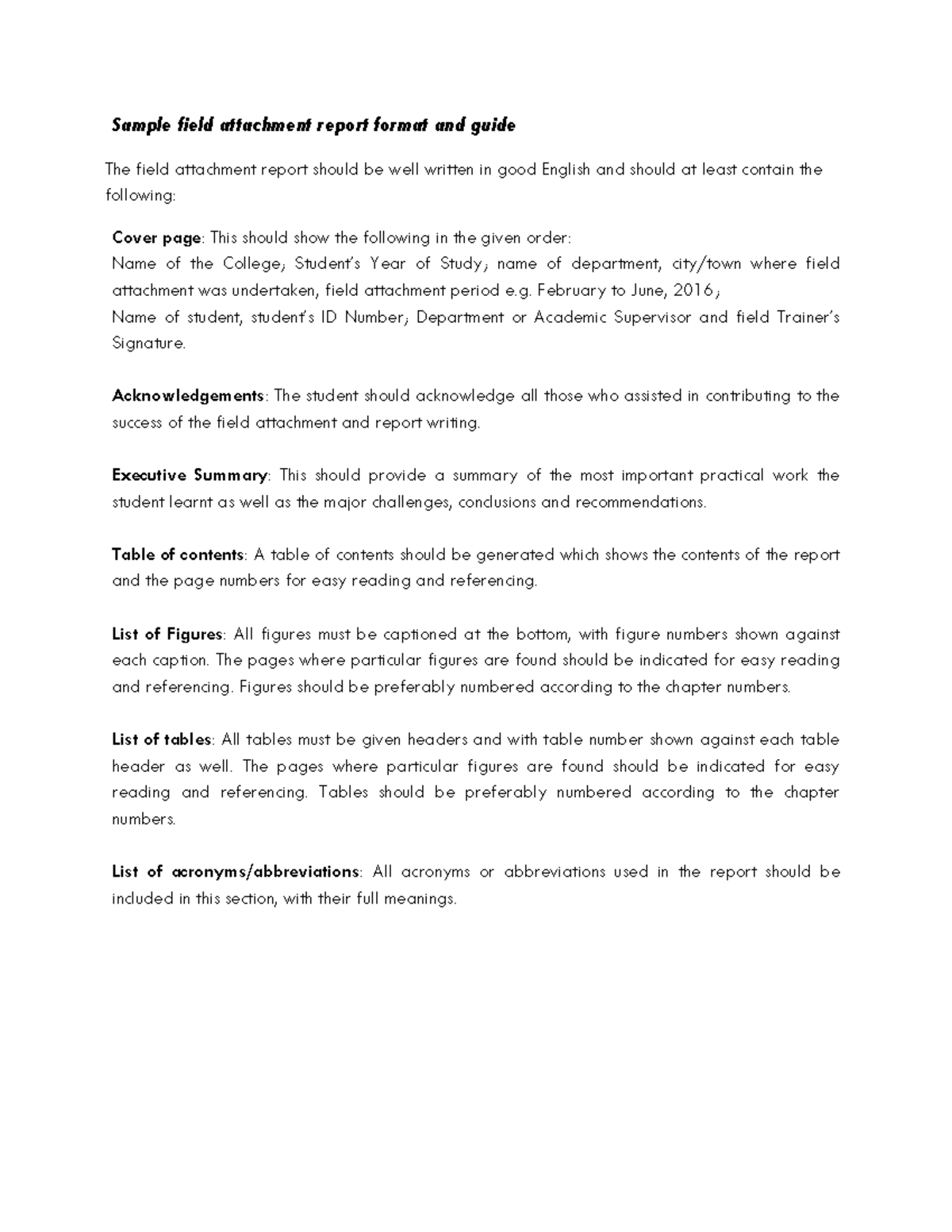 Practical Attachment Report Guideline and Format - Studocu