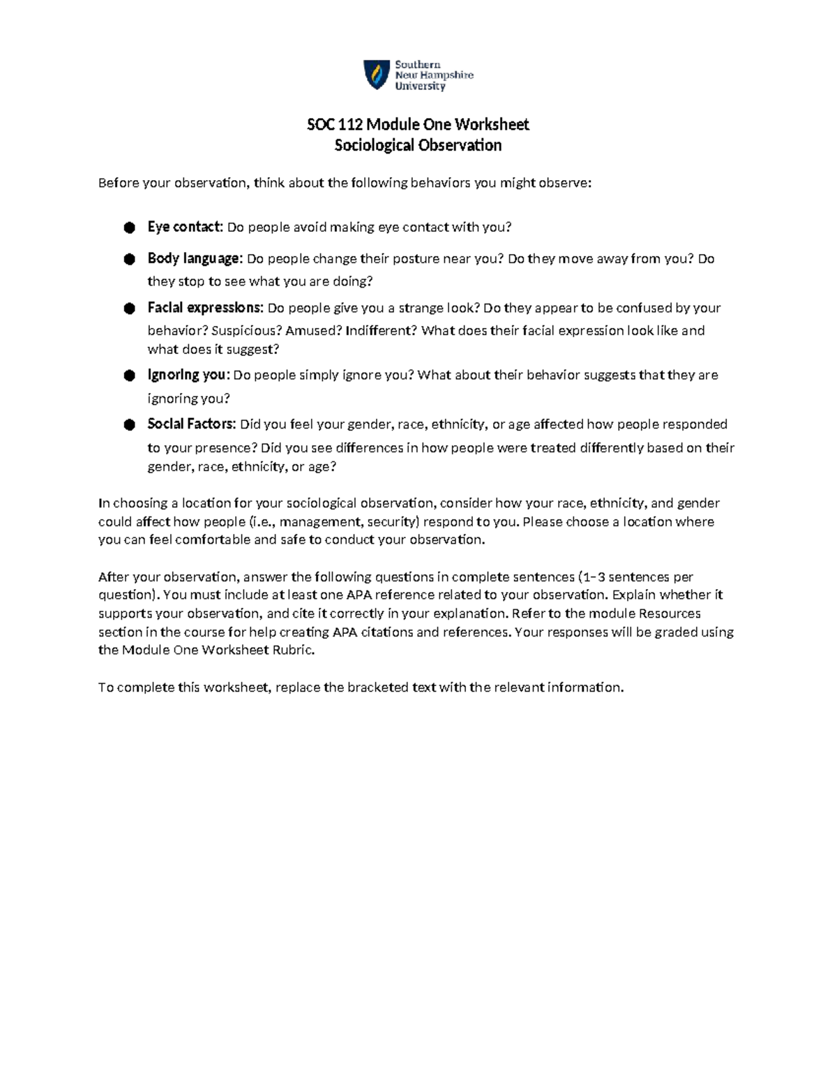 SOC 112 Module One Worksheet - SOC 112 Module One Worksheet ...