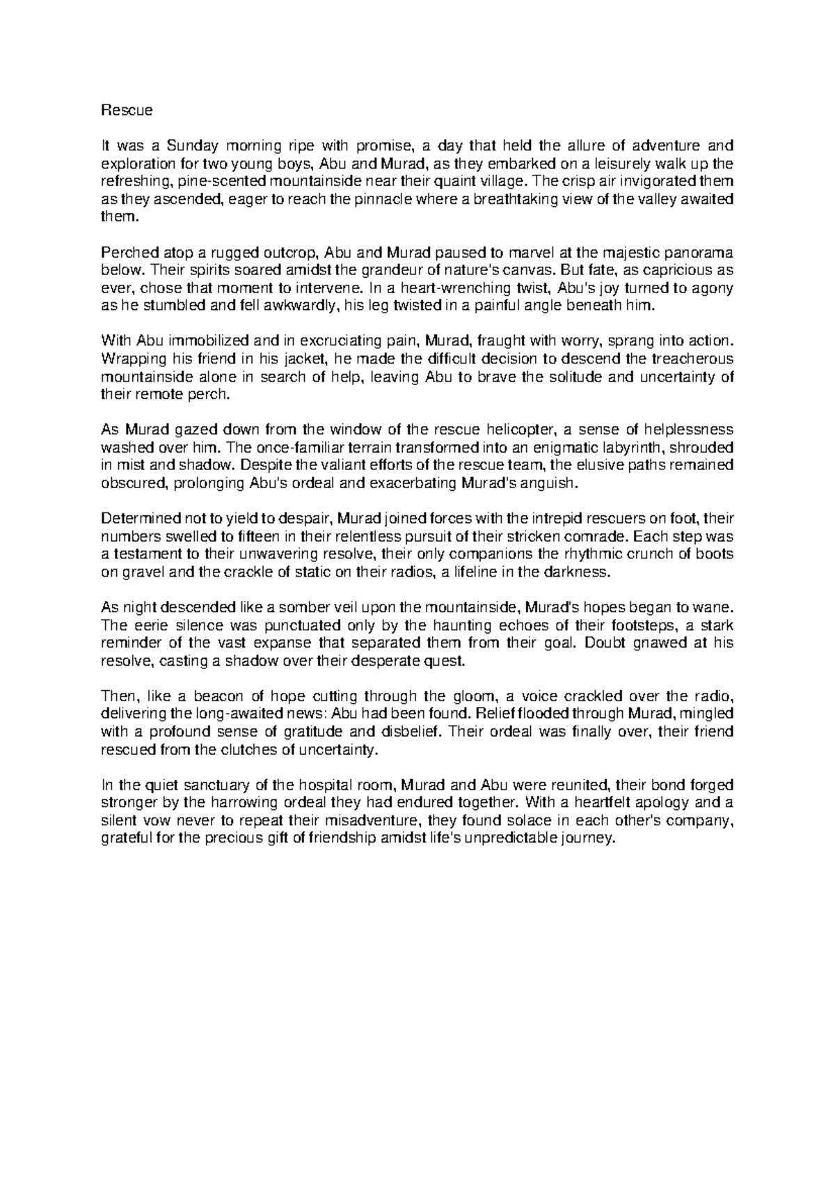 ENG 101 - Sample Essay on Friendship and Rescue Adventures - Studocu