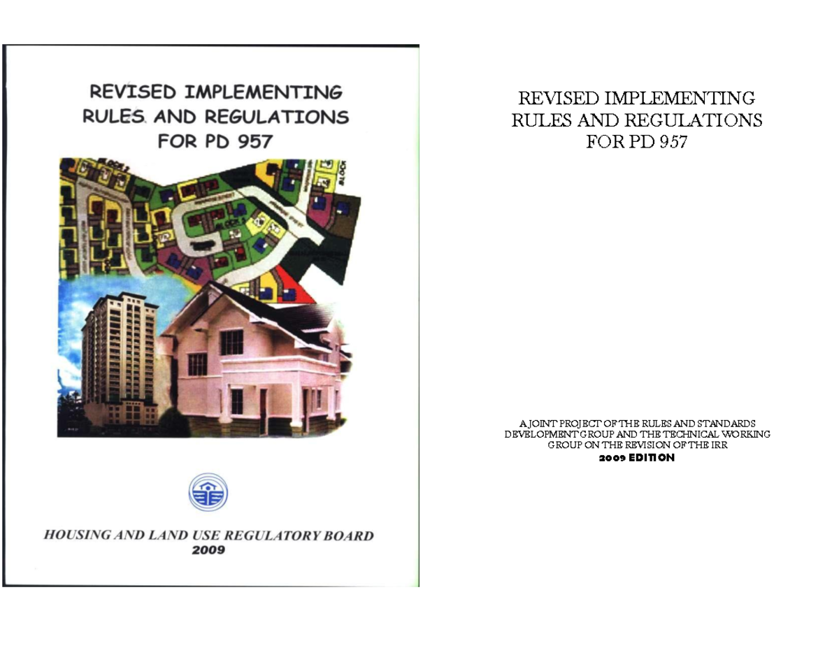 Revised IRR for PD 957: Comprehensive Rules and Guidelines - Studocu