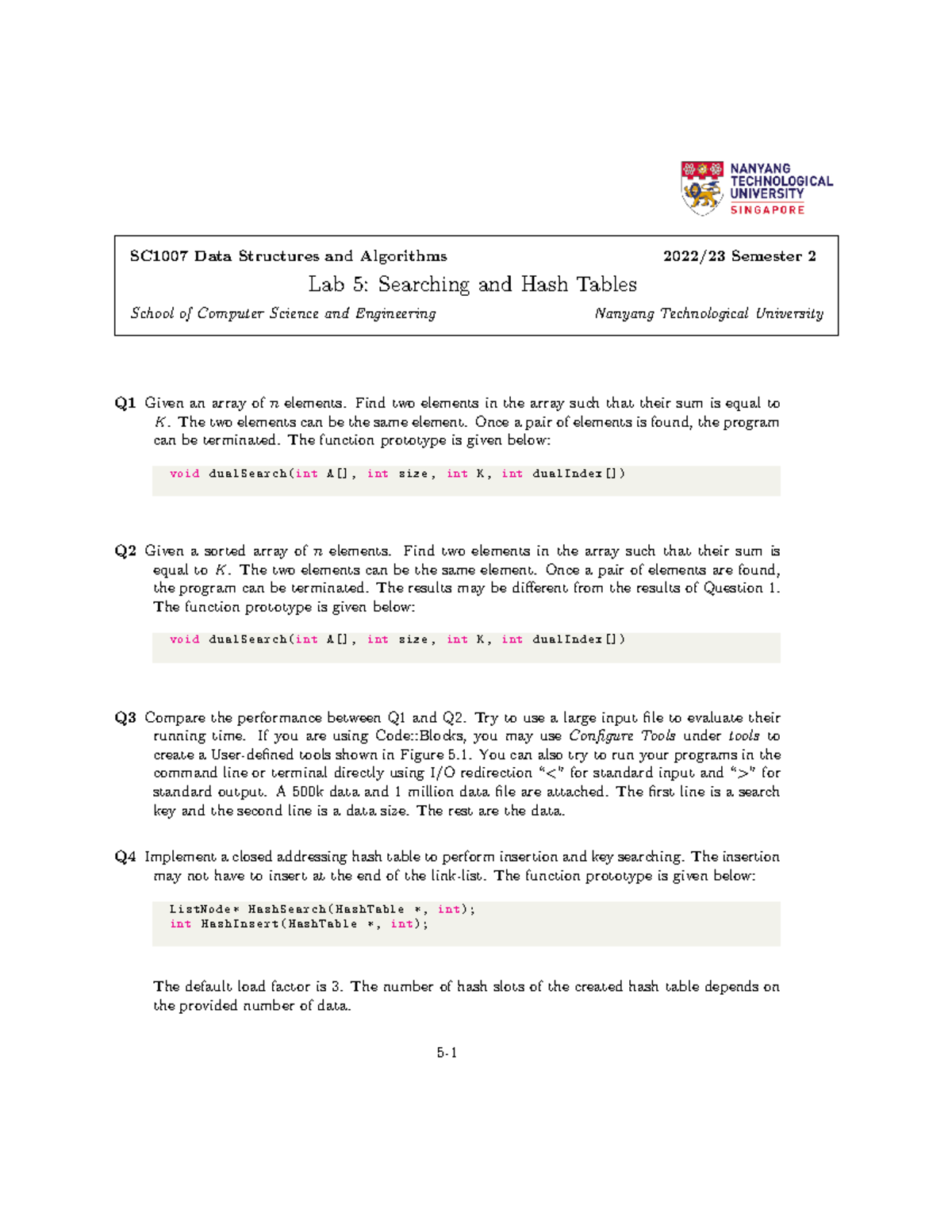 Lab5 - Lab 5 Data Structure - SC1007 Data Structures and Algorithms ...