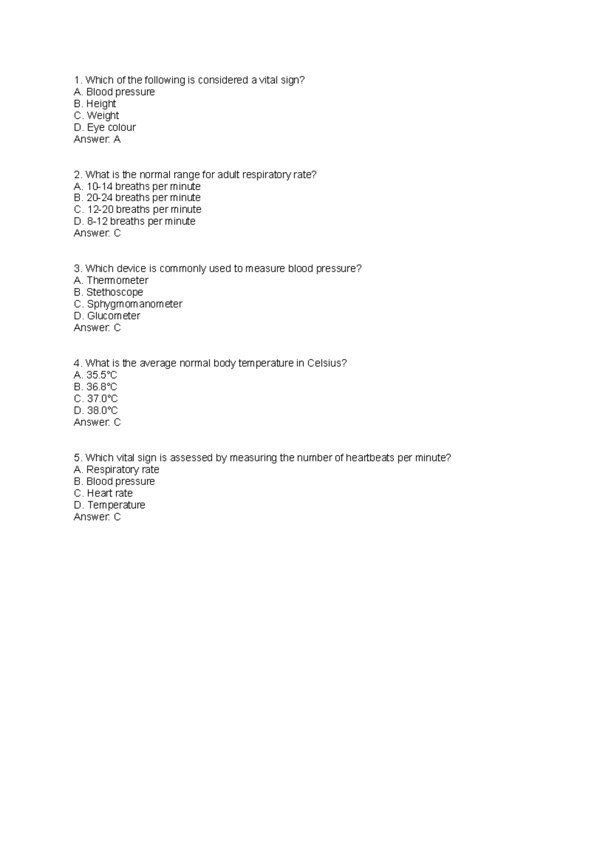 Vital Signs Quiz: Key Concepts and Measurements - Studocu