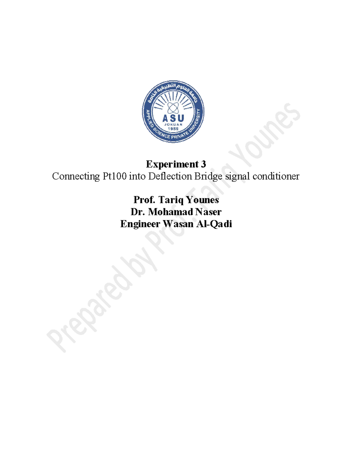 Experiment 3: Connecting Pt100 to Deflection Bridge Signal Conditioner ...