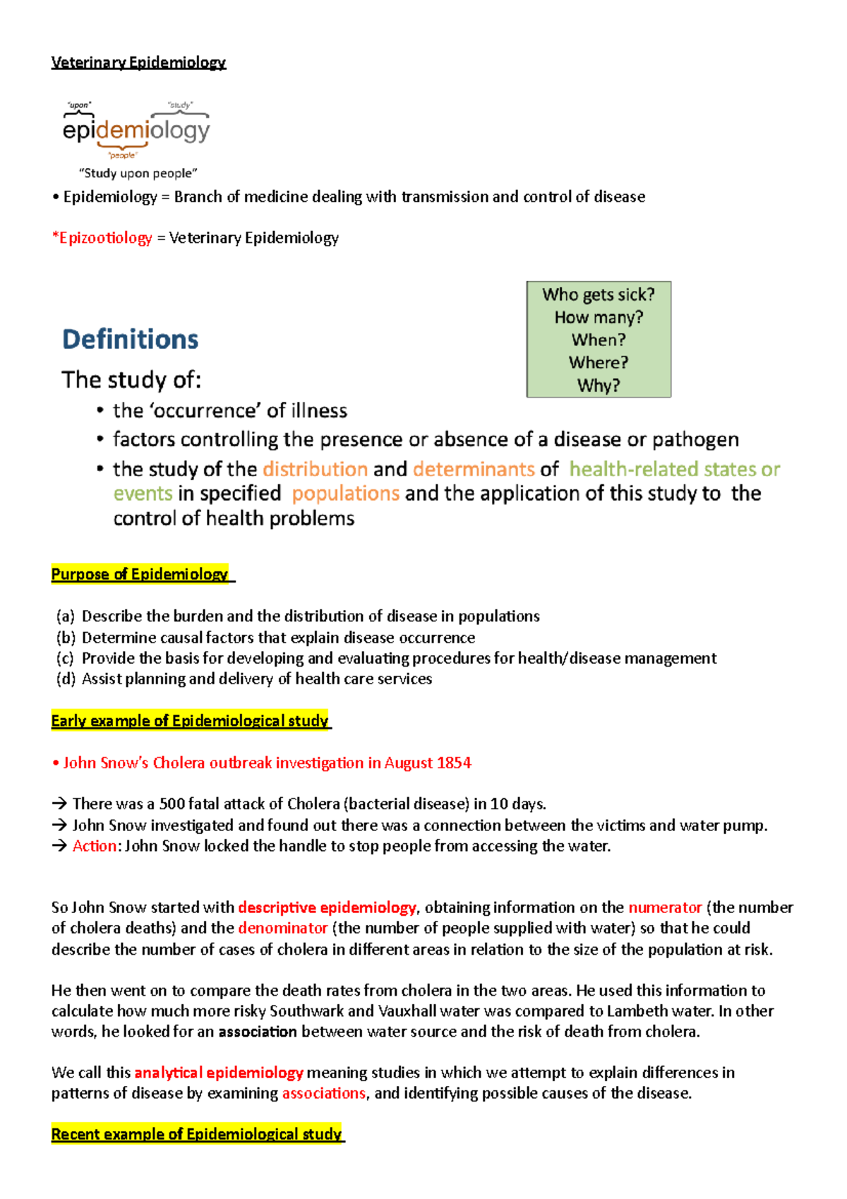Veterinary Epidemiology - Week 1 Intro Lecture Notes - Studocu
