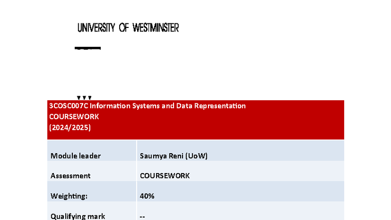 3COSC007C Information Systems & Data Representation Coursework - Studocu