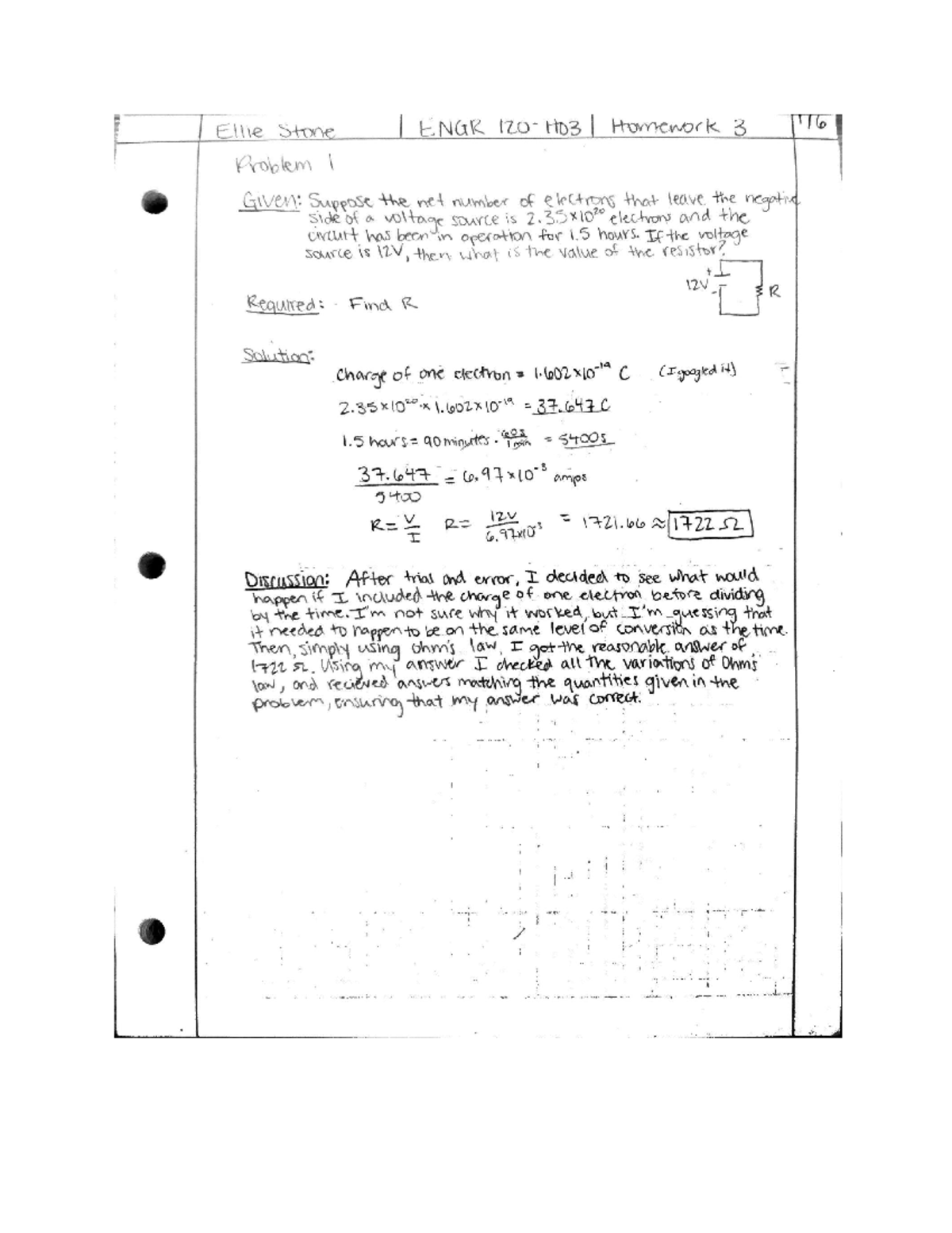 ENGR I Homework 3: Problem Solving for Electric Circuits and Resistors ...