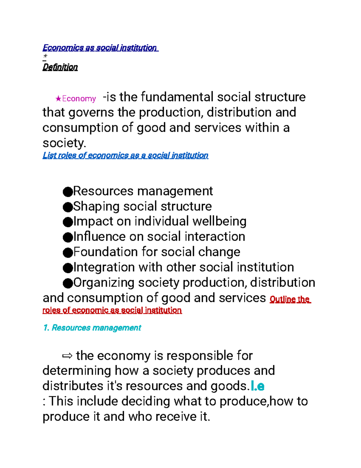 Economics as a Social Institution: Roles and Impacts on Society - Studocu