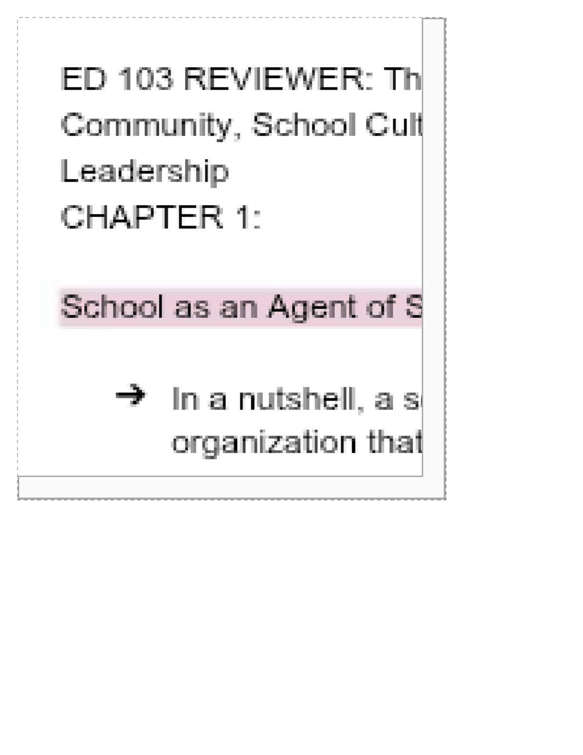 ED 103 REVIEWER: Chapter 1 - School as an Agent of Social Change - Studocu