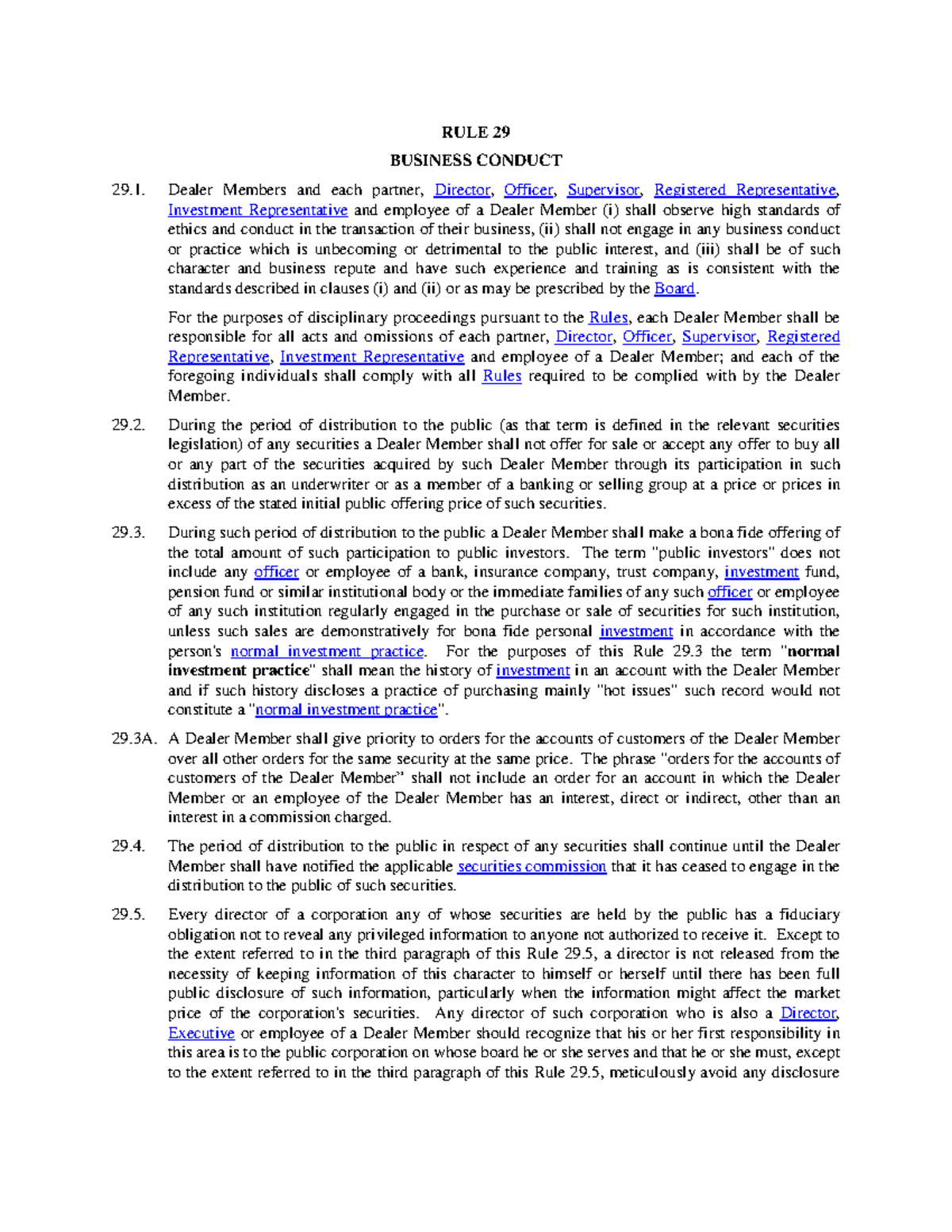 Rule 29: Business Conduct Guidelines for Dealer Members in IIROC - Studocu