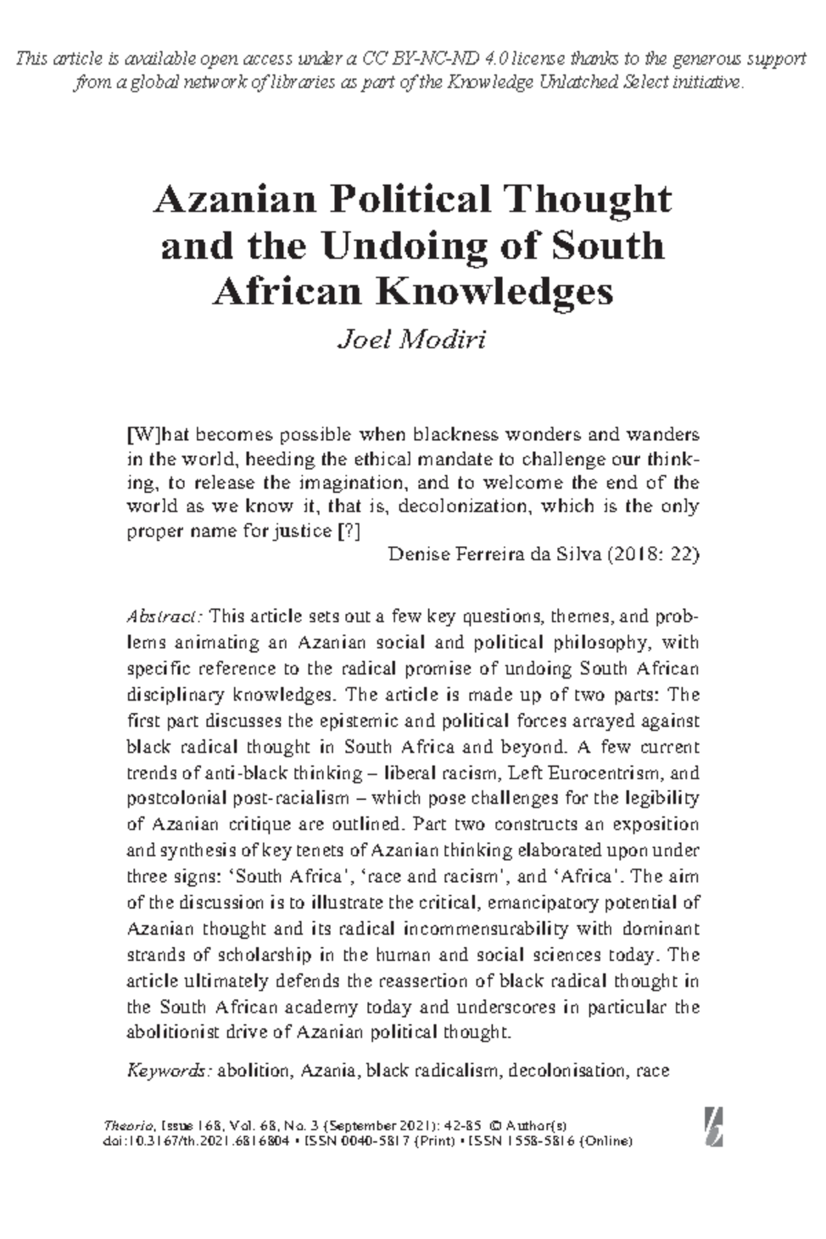 Modiri (2021) - Radical Insights in Azanian Political Thought - Studocu