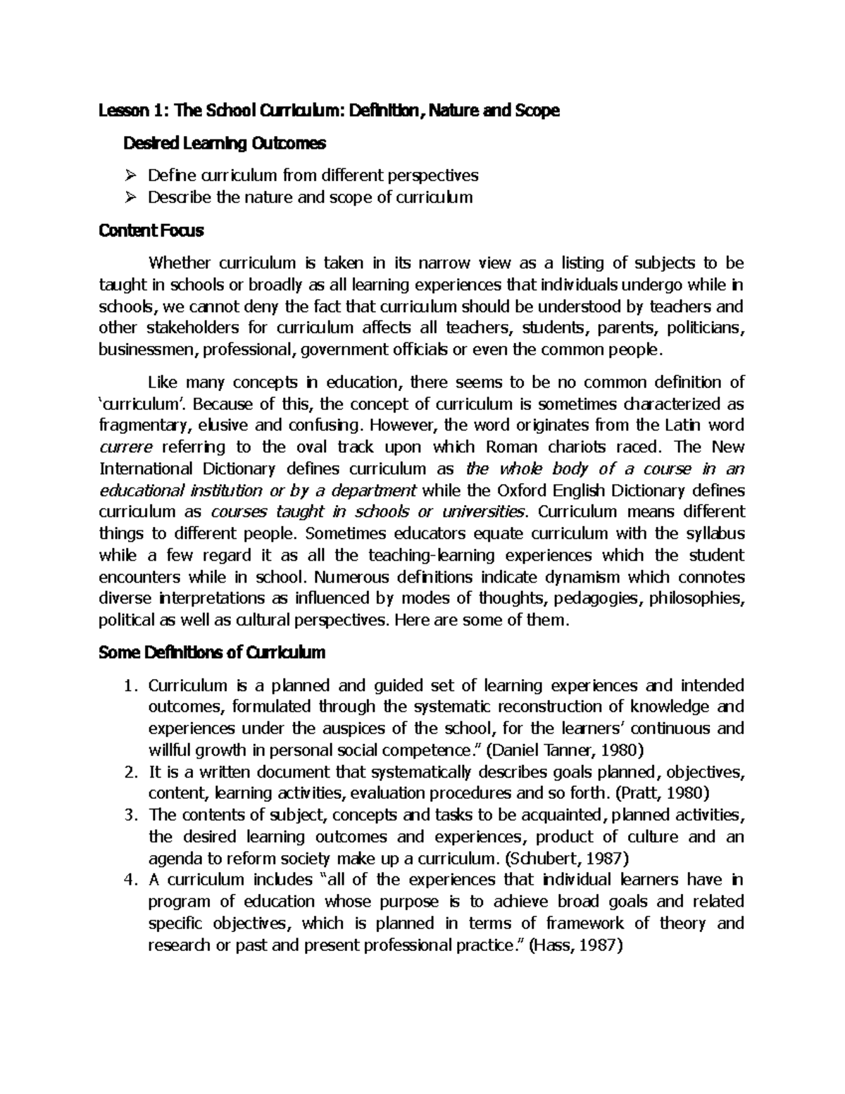 Lesson 1-The School Curriculum - Lesson 1 : The School Curriculum ...