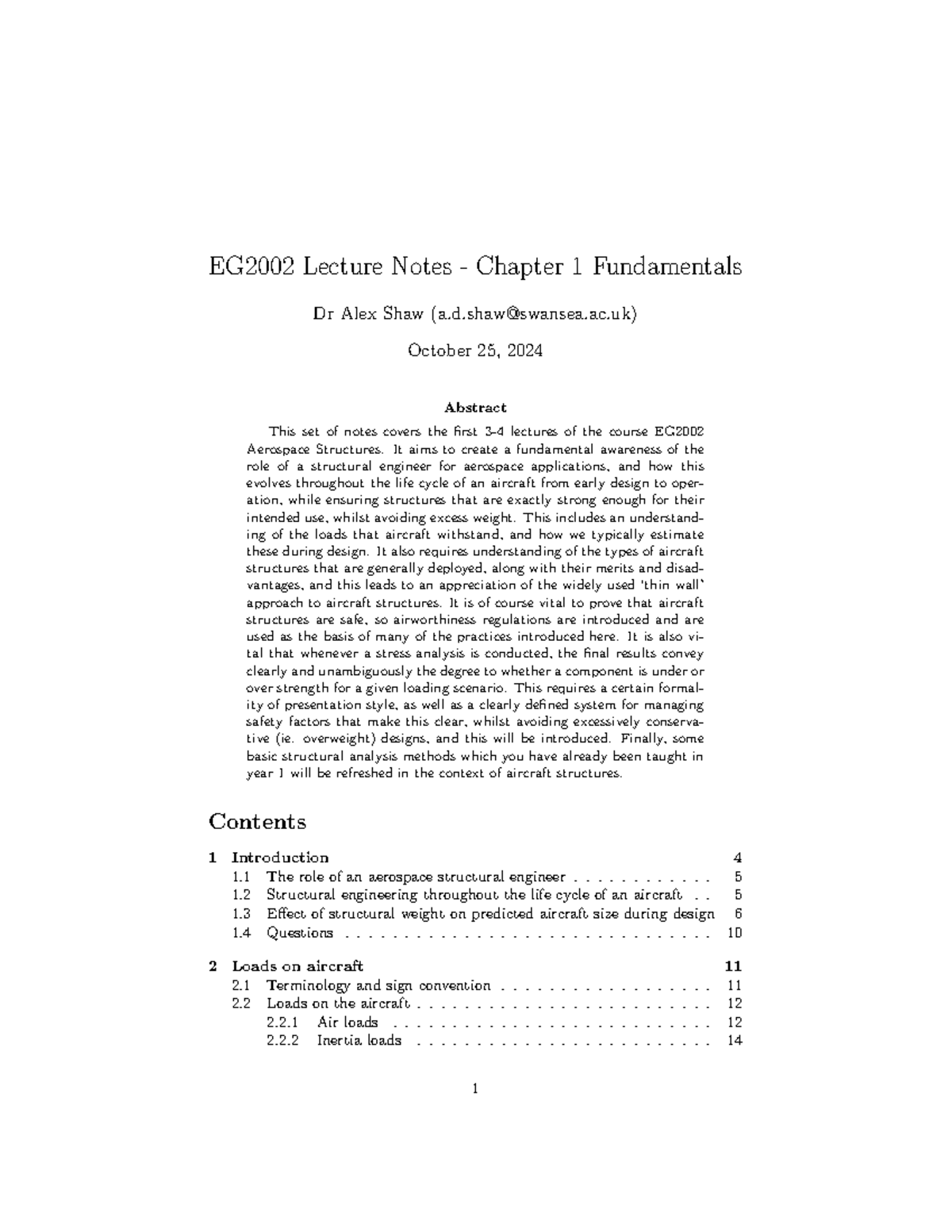 EG2002 Lecture Notes - Chapter 1: Fundamentals of Aerospace Structures ...