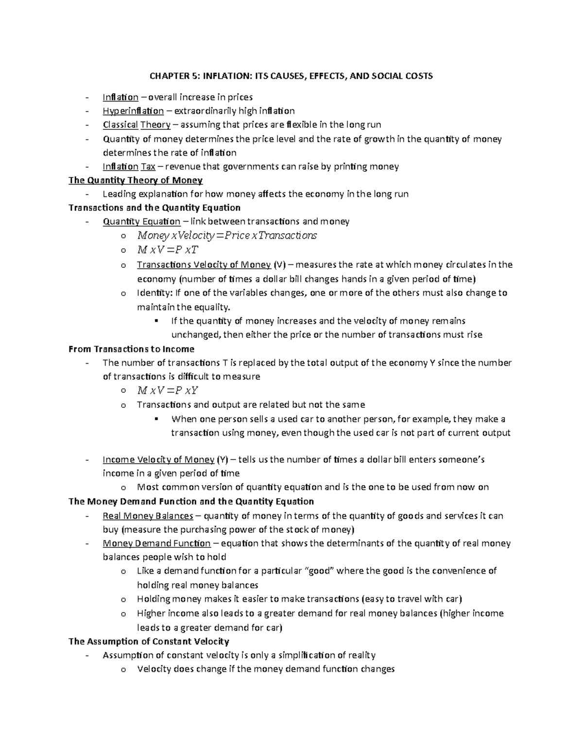 CHAPTER 5: INFLATION - CAUSES, EFFECTS & SOCIAL COSTS (ECO 63642) - Studocu