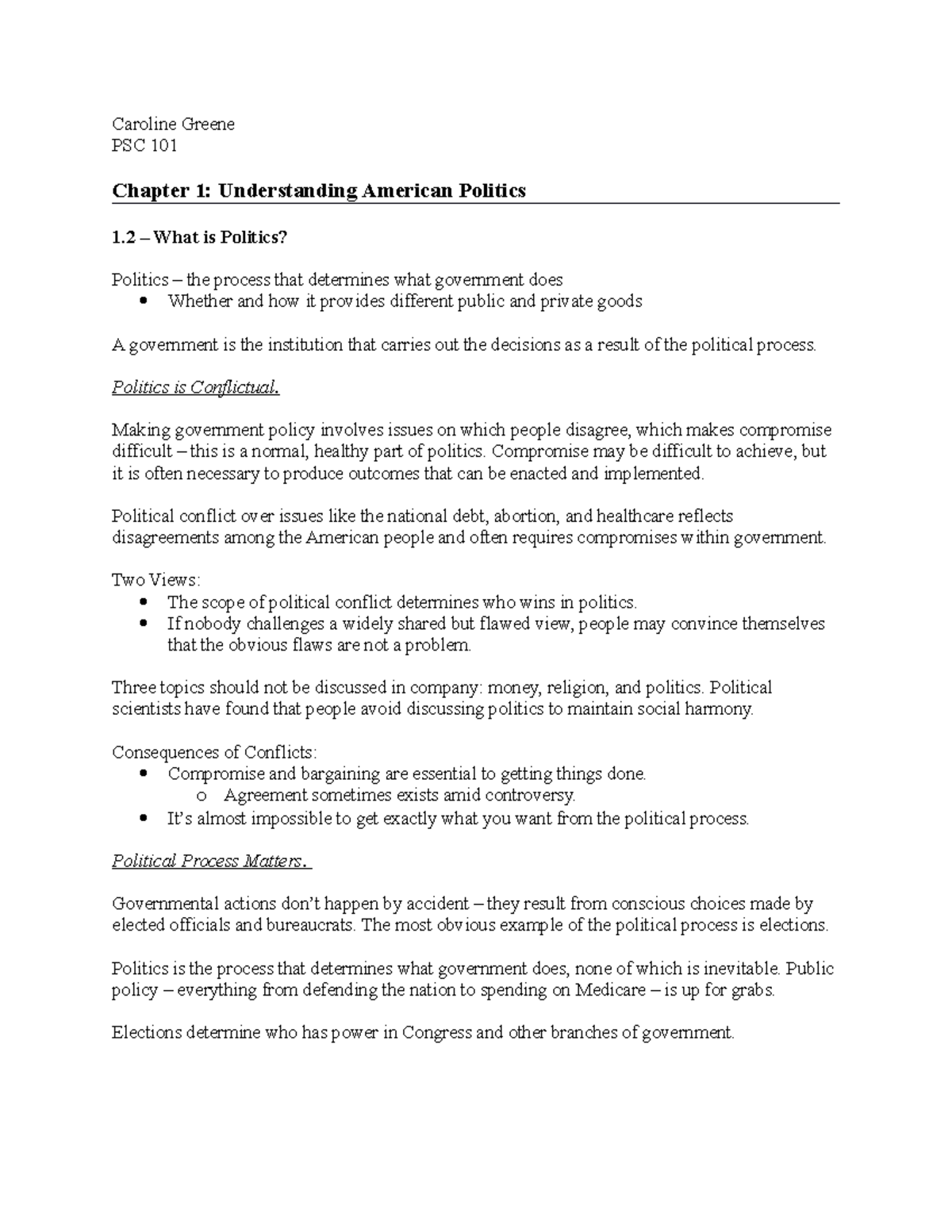 1.2 - What is Politics - Instructor: Marci Turner - Caroline Greene PSC ...