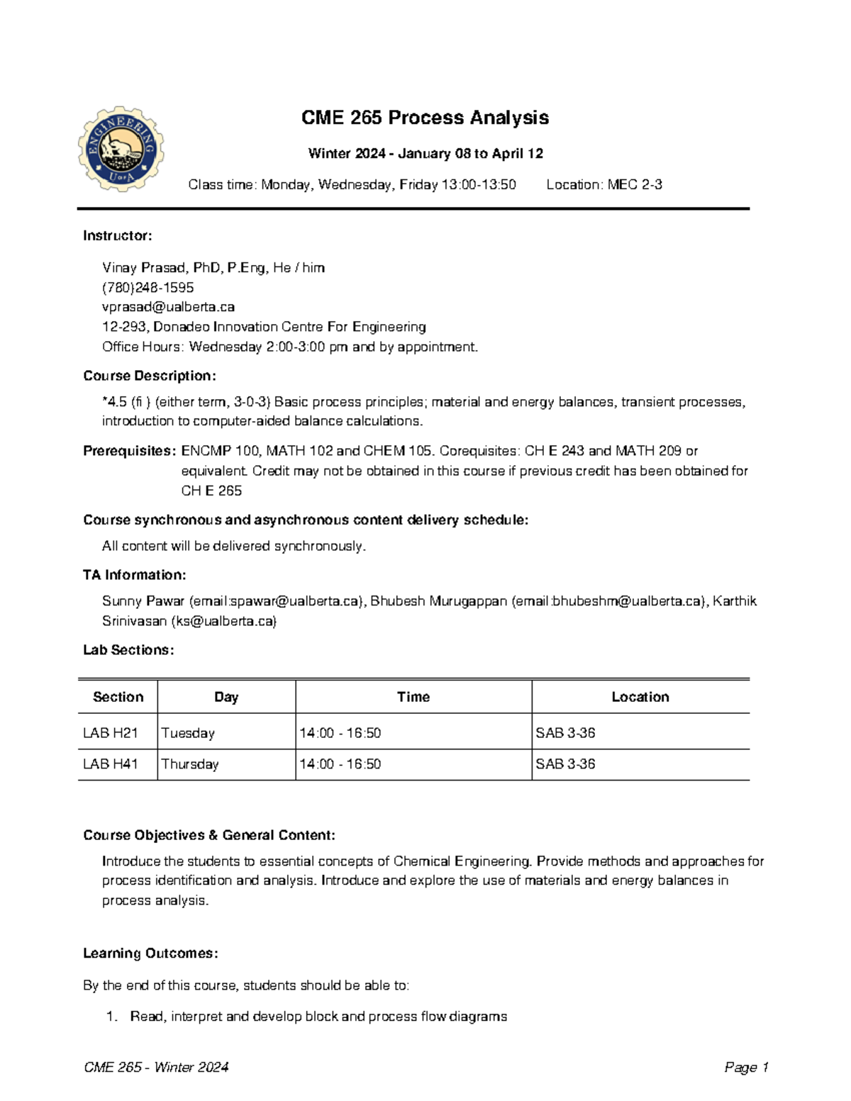 CME 265 - Comprehensive Course Outline for Winter 2024 - Studocu