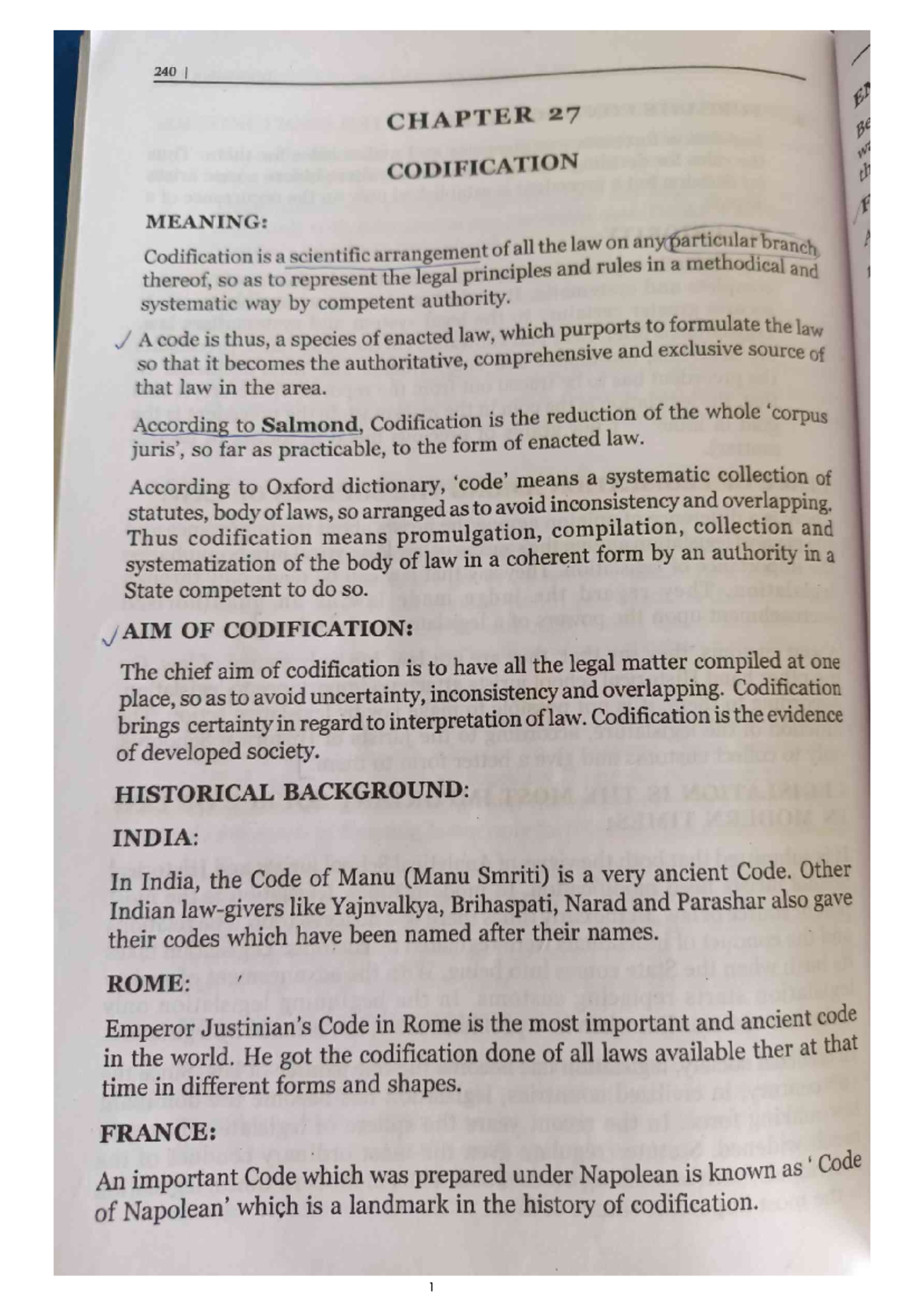 240 JURISPRUDENCE CHAPTER 27: Understanding Codification and Its ...