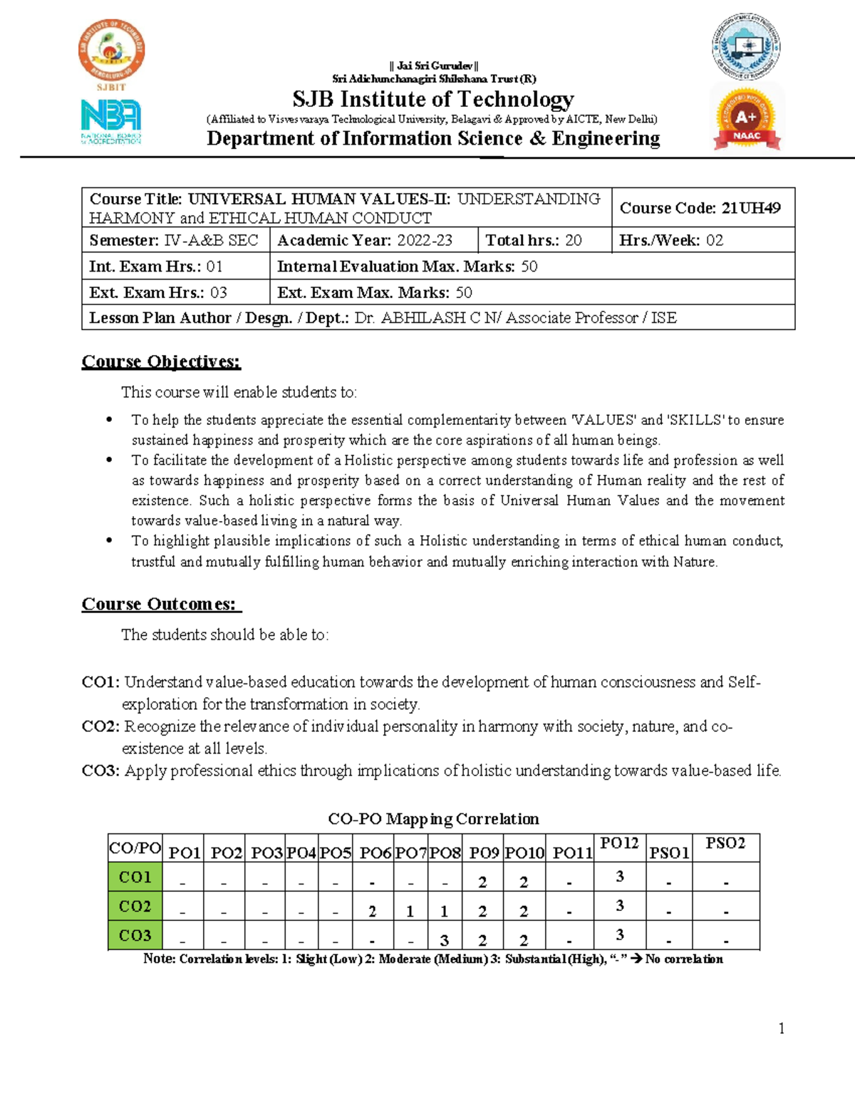 21UH49 - Lesson Plan on Universal Human Understanding & Ethics - Studocu
