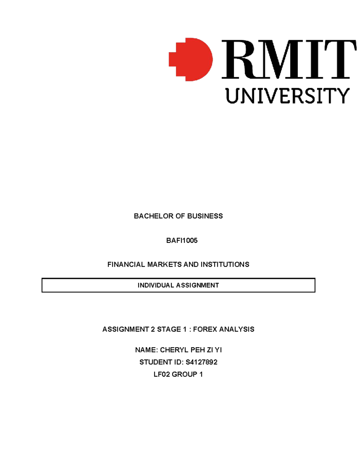 BAFI1005 Financial Markets: Forex Analysis Assignment 2.1 - Studocu