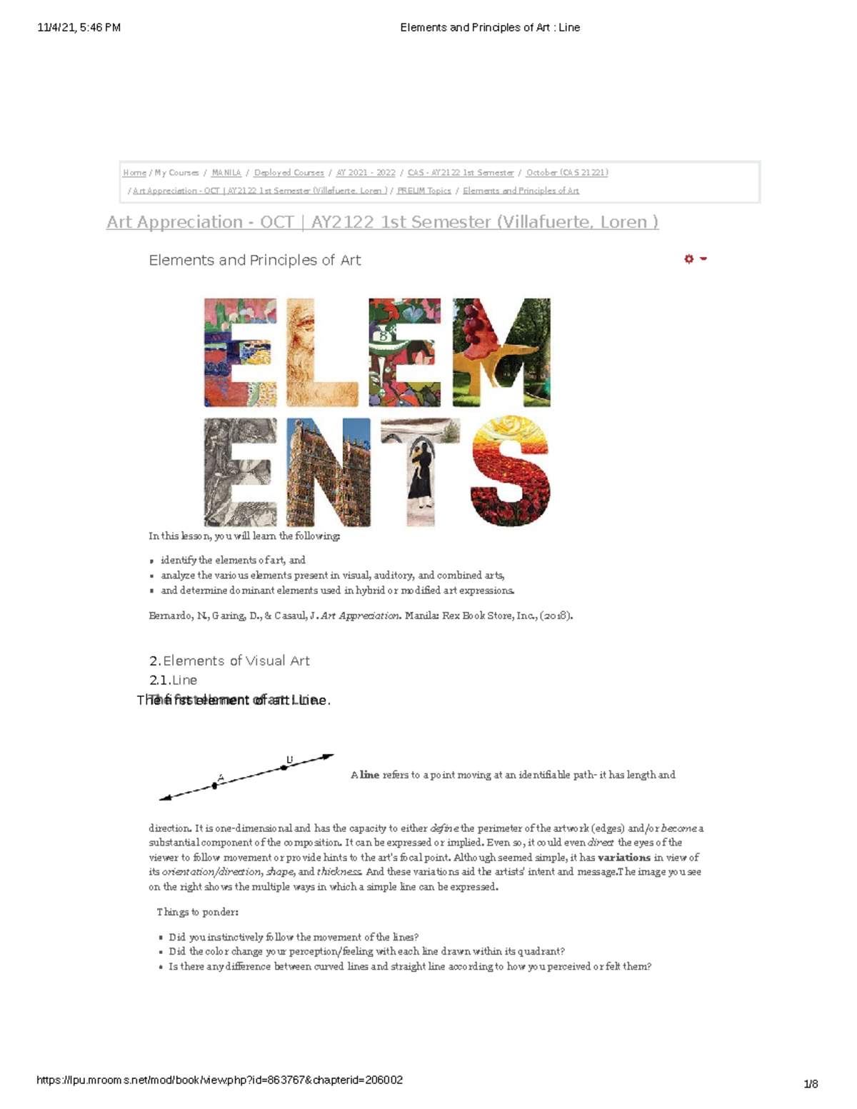 Elements and Principles of Art Line - Art Appreciation - Studocu