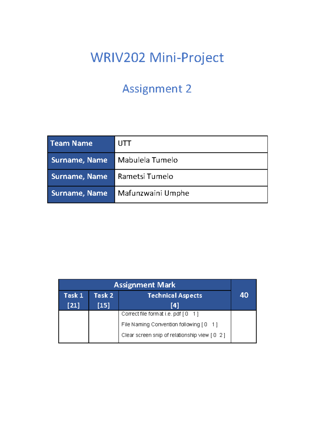 A2 UTT - Assignment 2: Database Design for SeagullTech System - Studocu