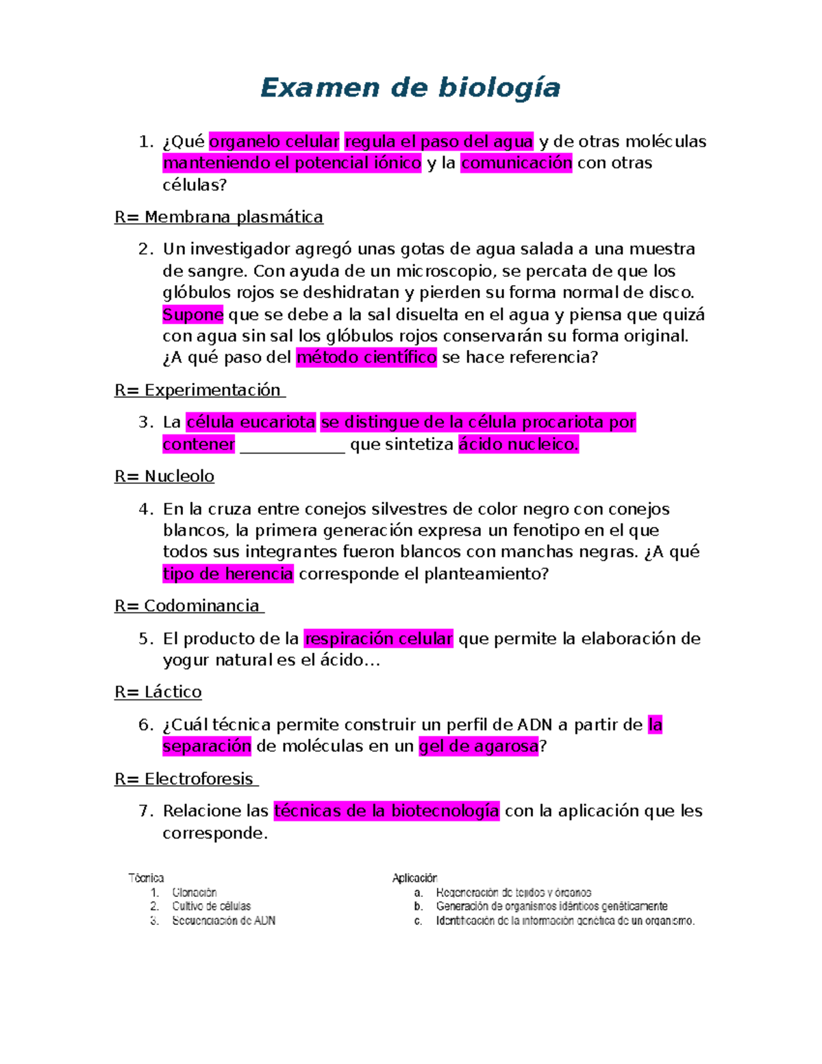 Guía de Examen II Biología - Conceptos Clave y Preguntas Principales - Studocu