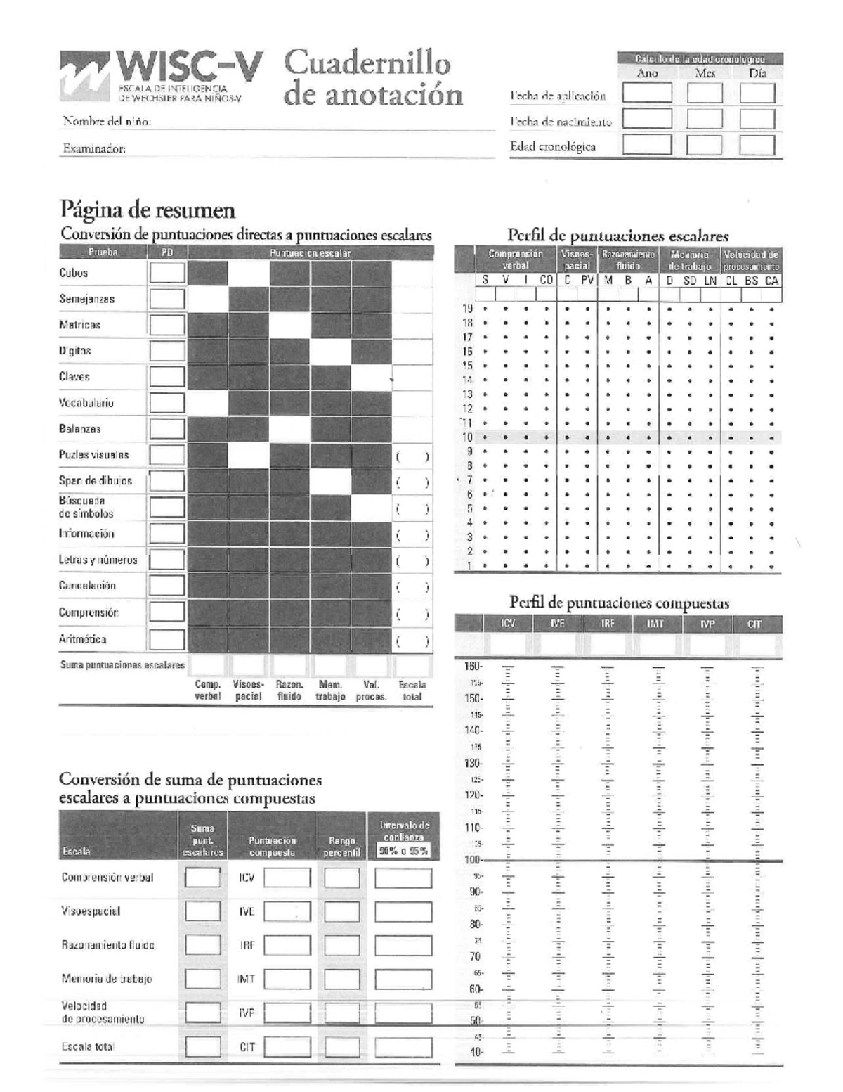 WISC V Hoja de Respuesta Completa y Análisis de Resultados - Studocu