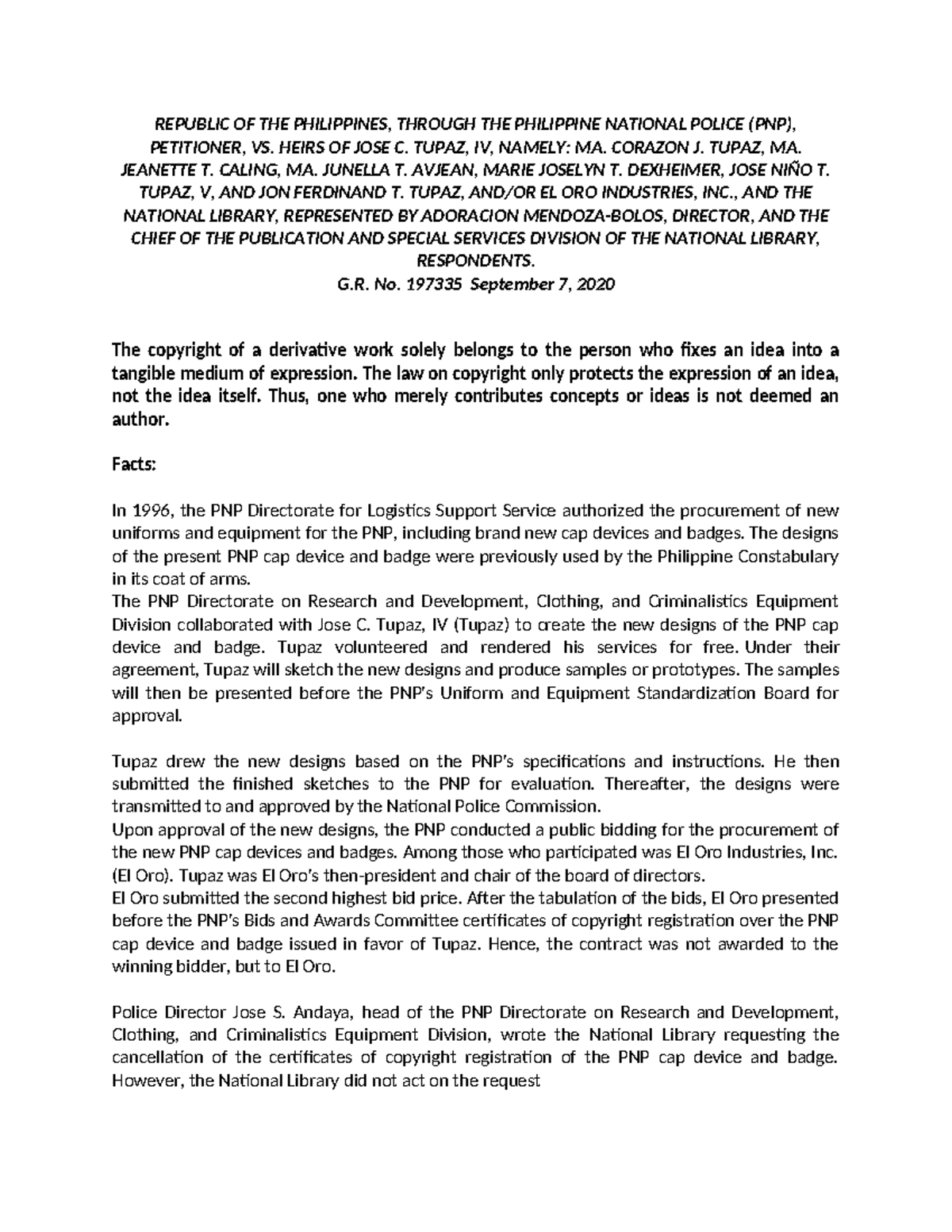 Republic of the Philippines vs. Heirs of Tupaz: G.R. No. 197335 Case ...