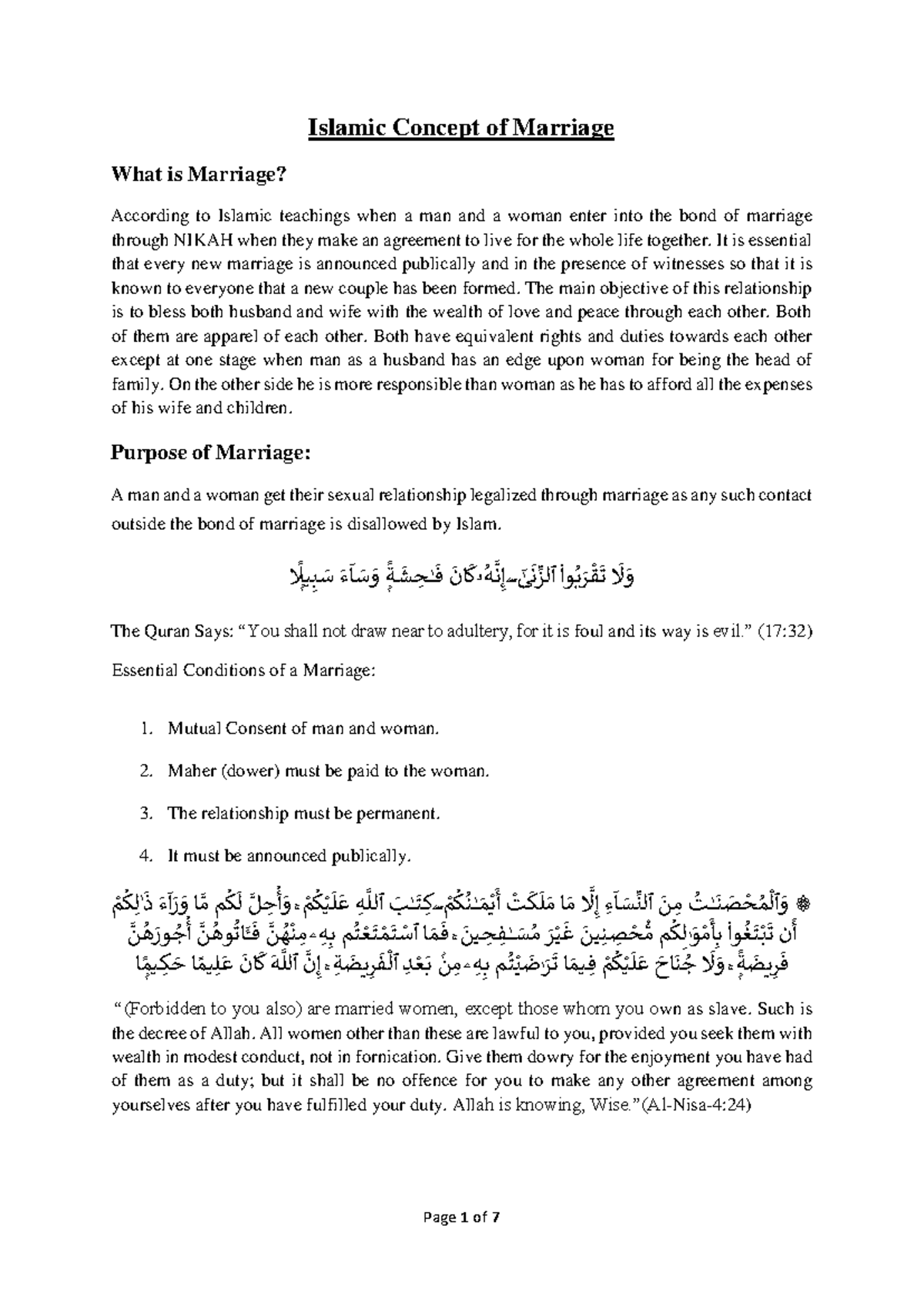 Islamic Teachings on Marriage: Understanding Nikah and Its Principles - Studocu