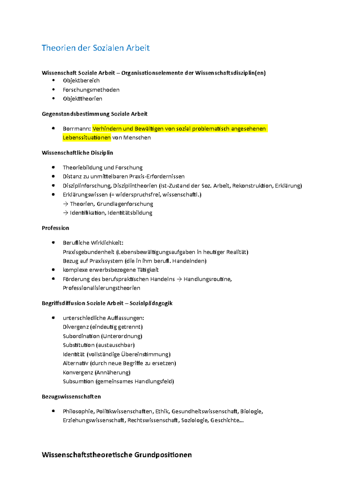 Theorien der Sozialen Arbeit: Wissenschaftliche Zusammenfassung und ...