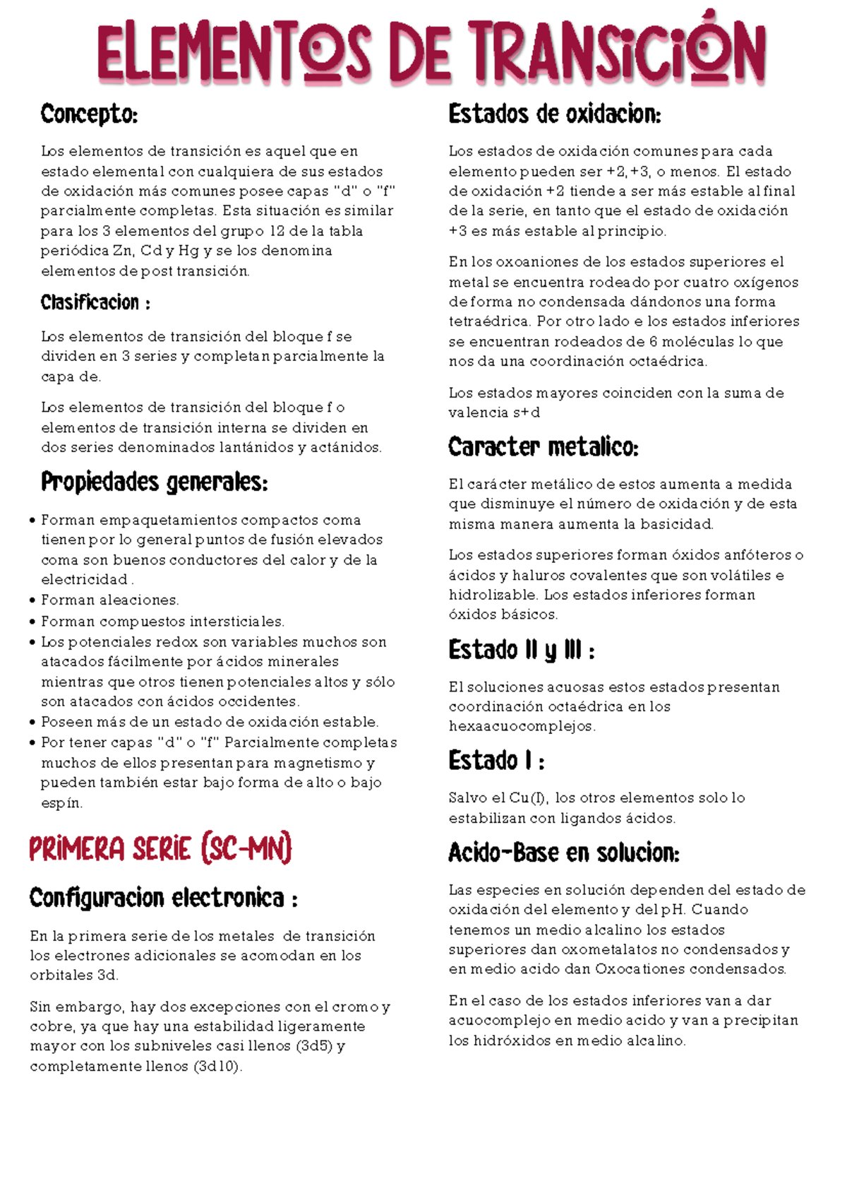 Elementos de Transición y Post-Transición: Propiedades y Comportamiento ...