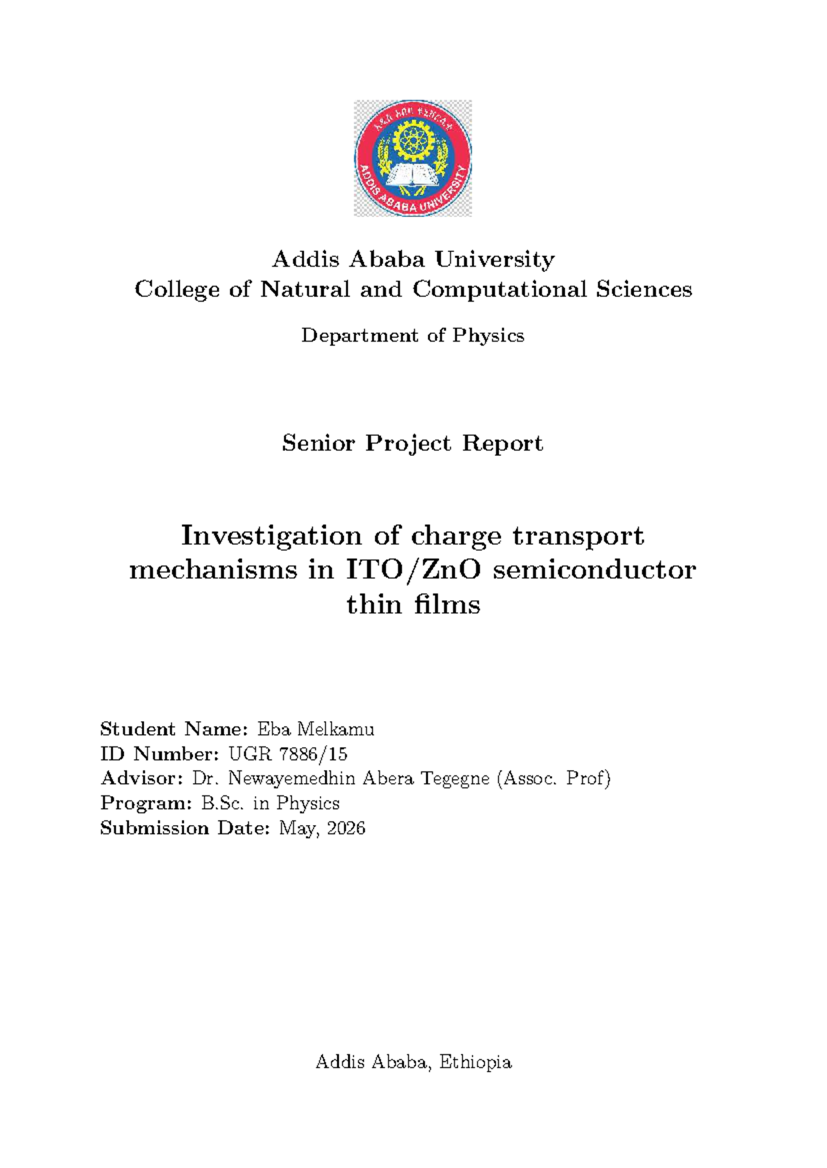 Senior Project Report: Charge Transport Mechanisms in Semiconductor ...