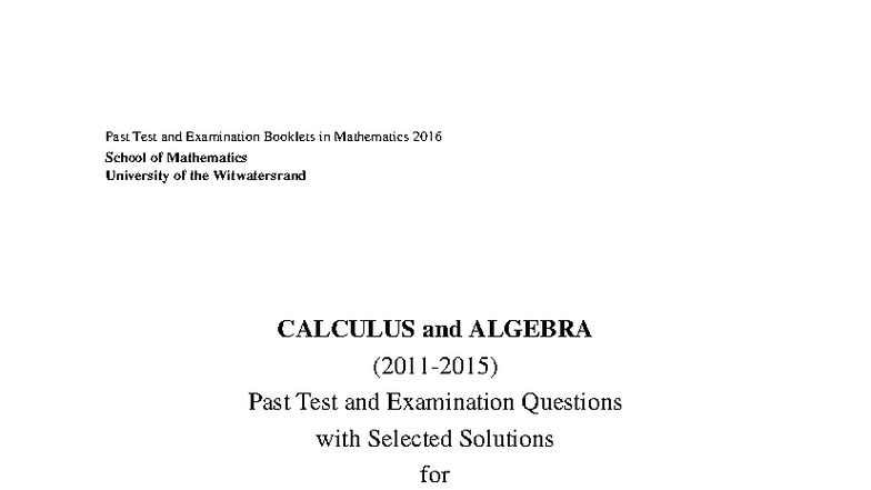 Mathematics I (Major) Past Test & Exam Questions: Calculus & Algebra ...