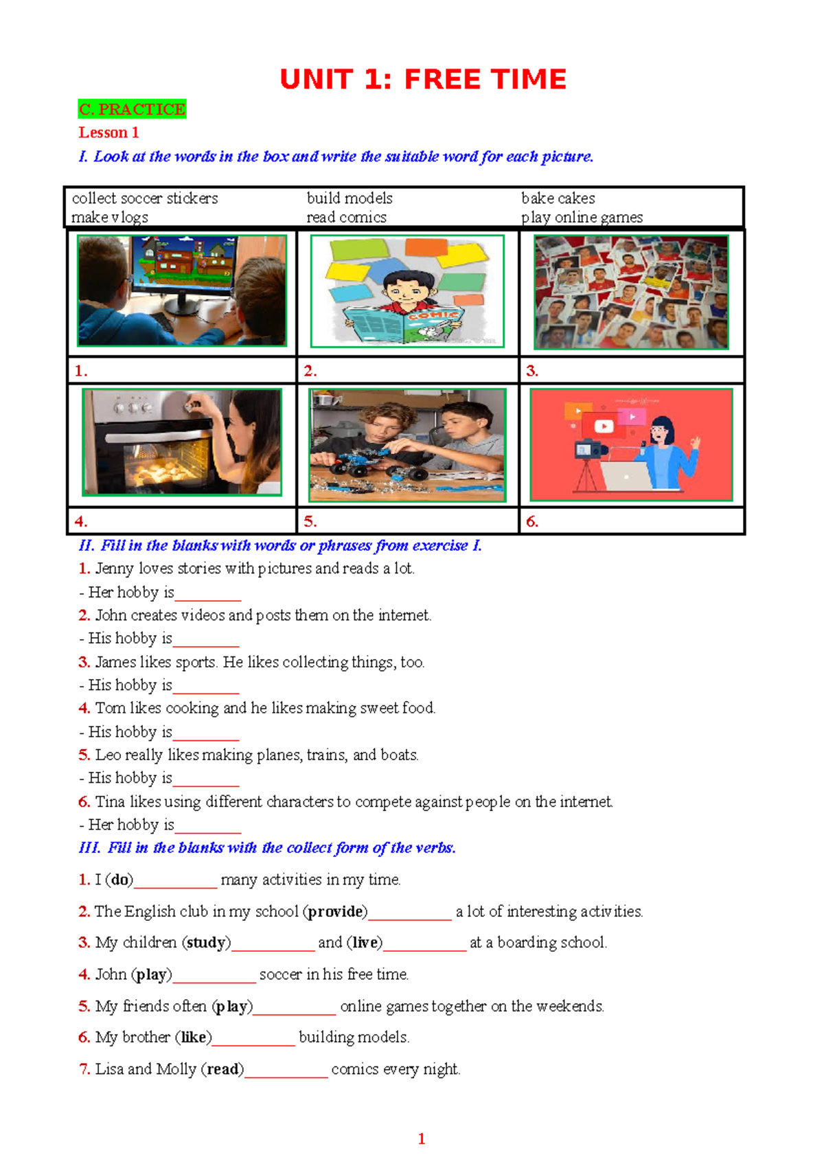 Bài tập bộ trợ anh 7: Unit 1 Free Time - Kỳ 1 Năm học 2022-2023 - Studocu