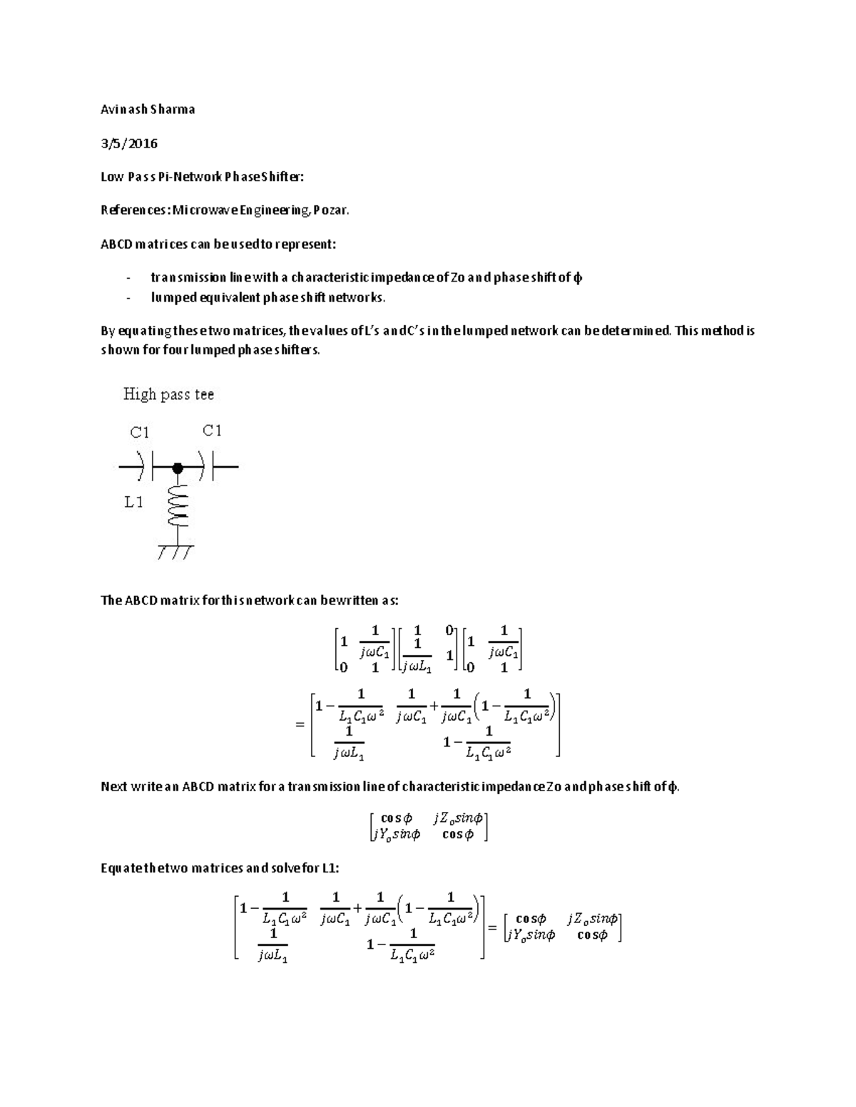 High Pass and Low Pass Phase Shifter Analysis: Microwave Eng. - Studocu