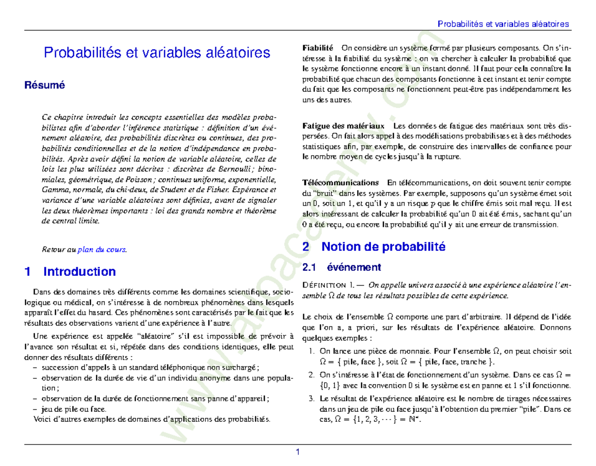 13probabilités-résumé-06(www - Probabilités et variables aléatoires ...