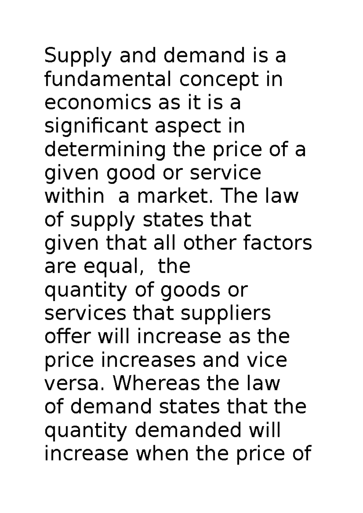 Assigment - Supply and demand is a fundamental concept in economics as ...