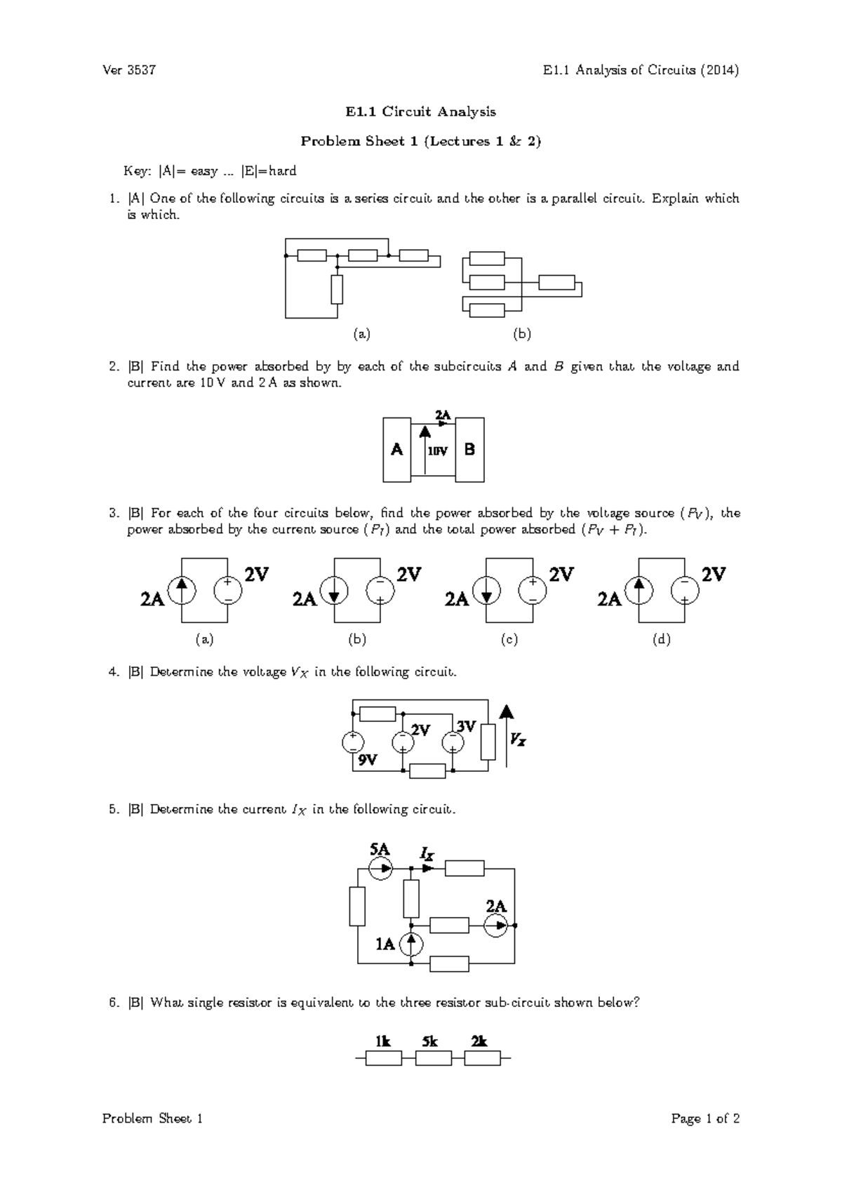 E1.1 Circuit Analysis Problem Sheet Solutions (2014-2016) - Studocu