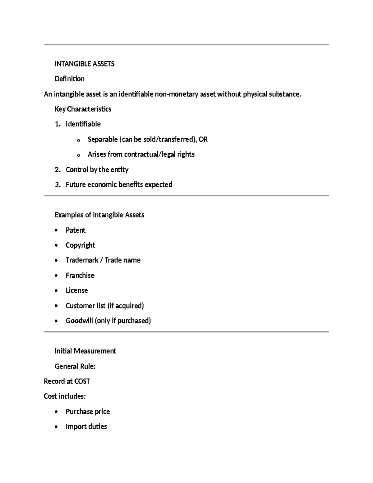 INT 101: Intangible Assets Overview and Key Characteristics - Studocu
