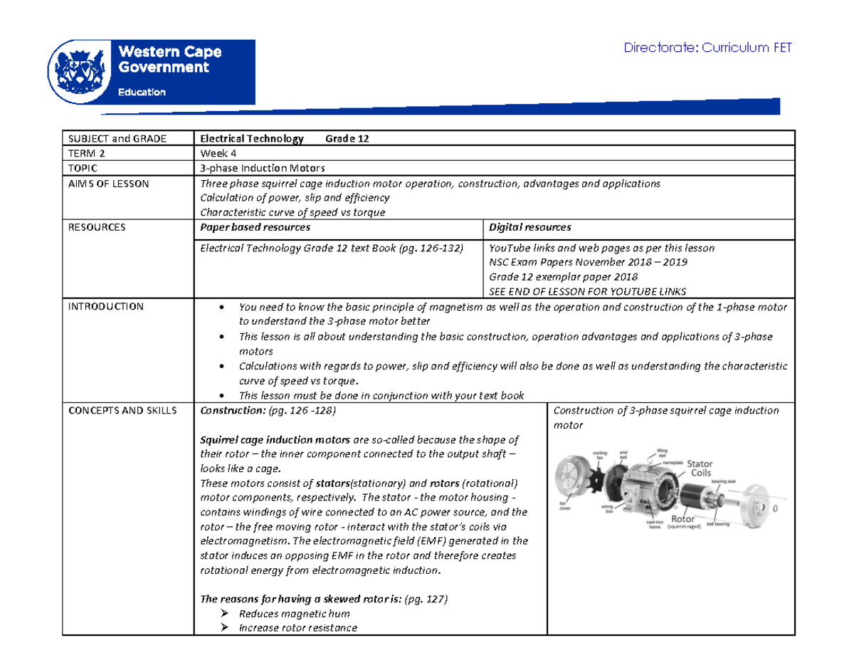 Electrical Technology Grade 12 Term 2 Week 4: 3-Phase Induction Motors ...