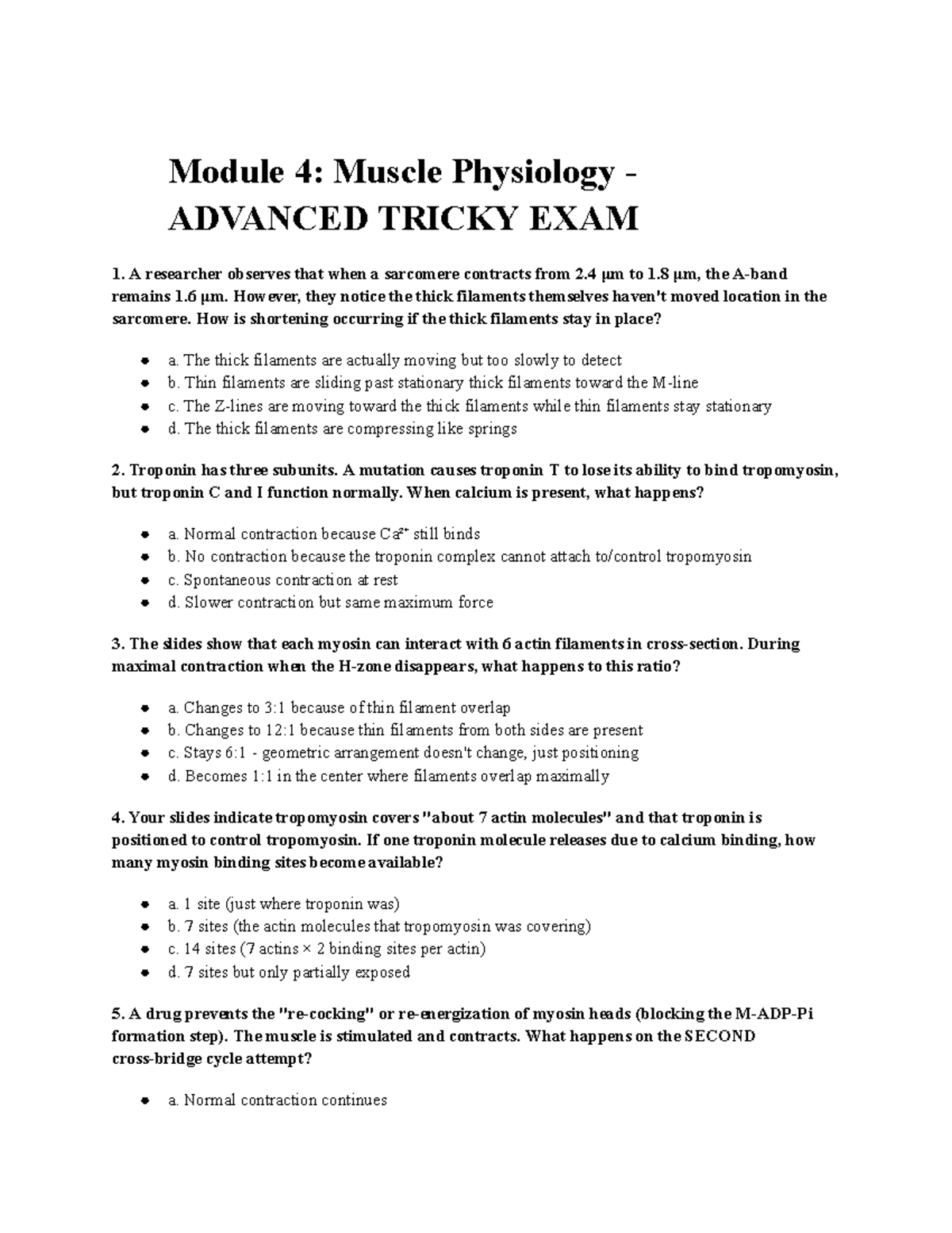 Module 4: Muscle Physiology - Comprehensive Exam Review - Studocu