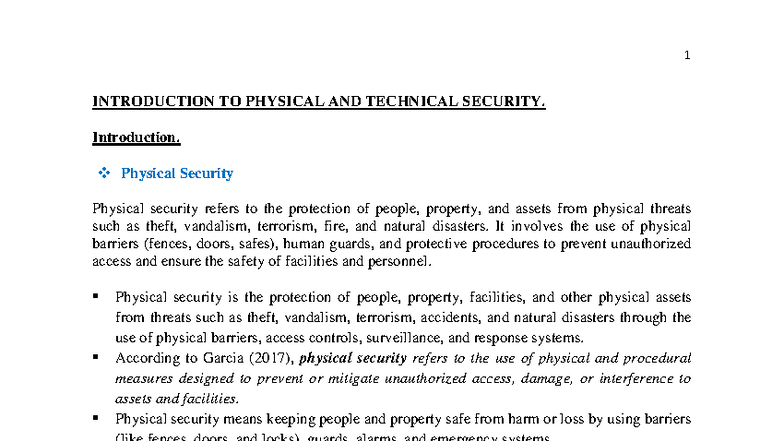Introduction to Physical & Technical Security (PTS 101) - Studocu