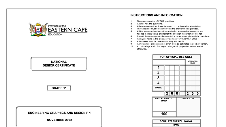 EGD P1 GR11 Final Exam Question Paper November 2022 - Studocu