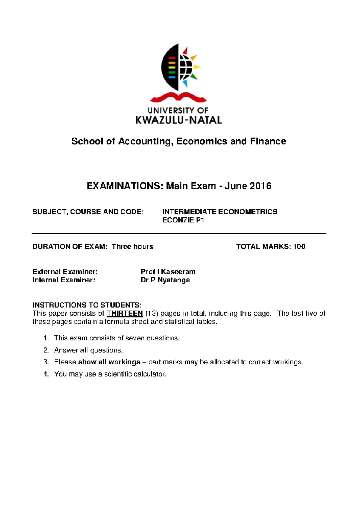 ECON7IEP1 06 2016 Y P1 - Economics 1 - School of Accounting, Economics ...