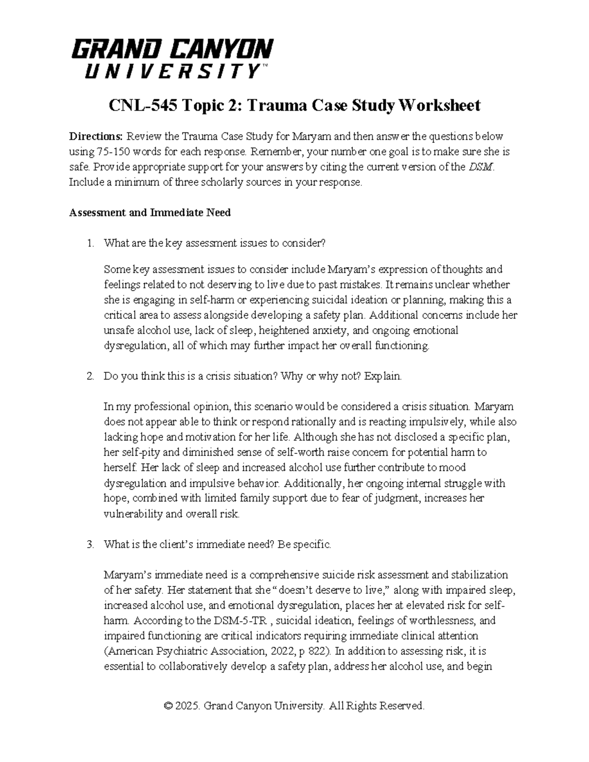 CNL 545 RS T2 Trauma Case Study Analysis and Support Plan - Studocu
