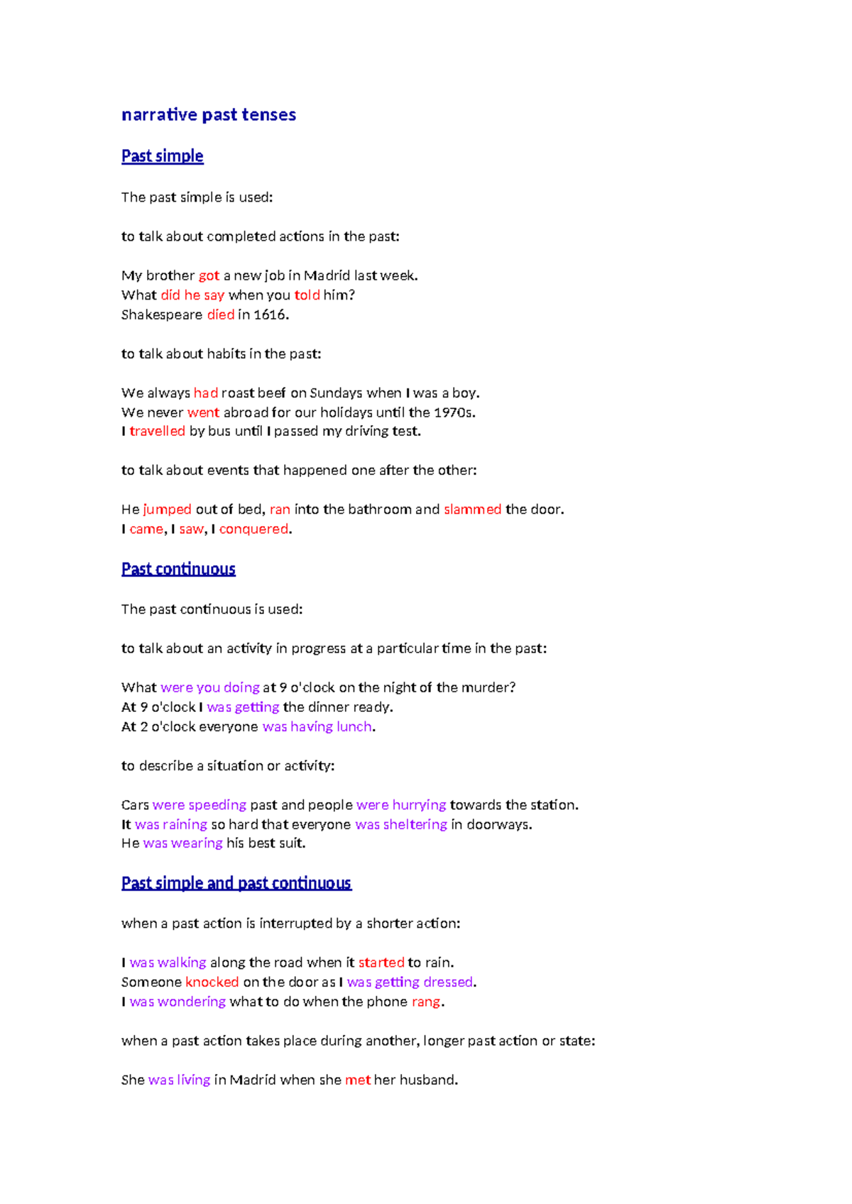 Narrative Tenses: Past Simple, Continuous, and Perfect Explained - Studocu