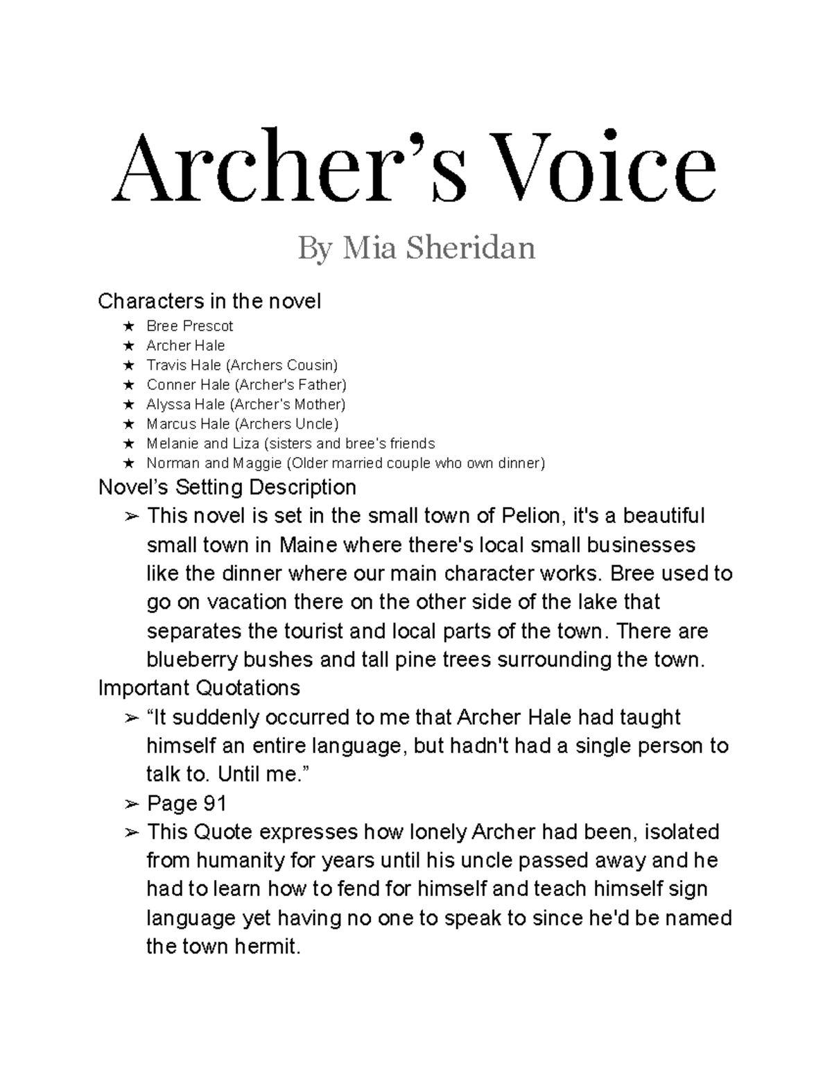 One-Page Report: Character Analysis & Themes of Archer’s Voice (MIA101 ...