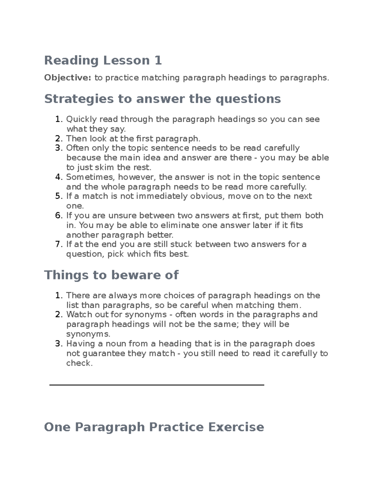 Reading Lesson 1 - Strategies to answer the questions Quickly read ...
