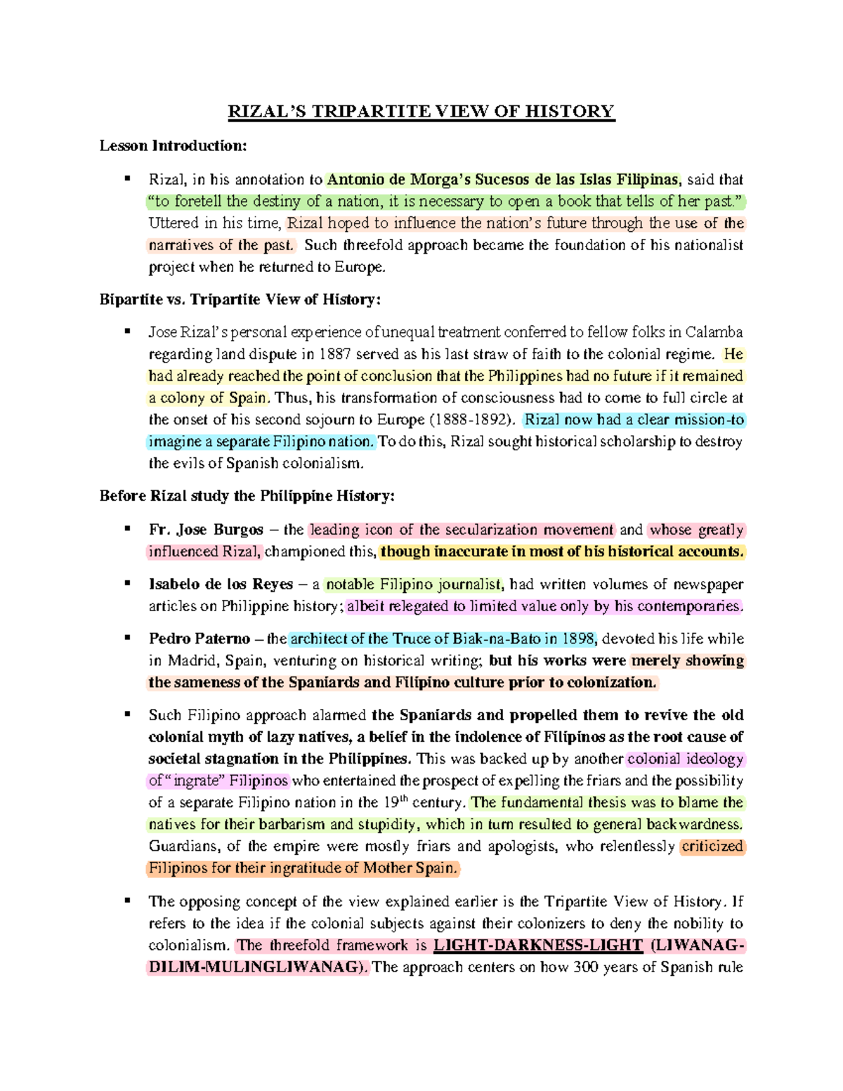 Lesson 15. Rizal’S Tripartite VIEW OF History - RIZAL’S TRIPARTITE VIEW ...