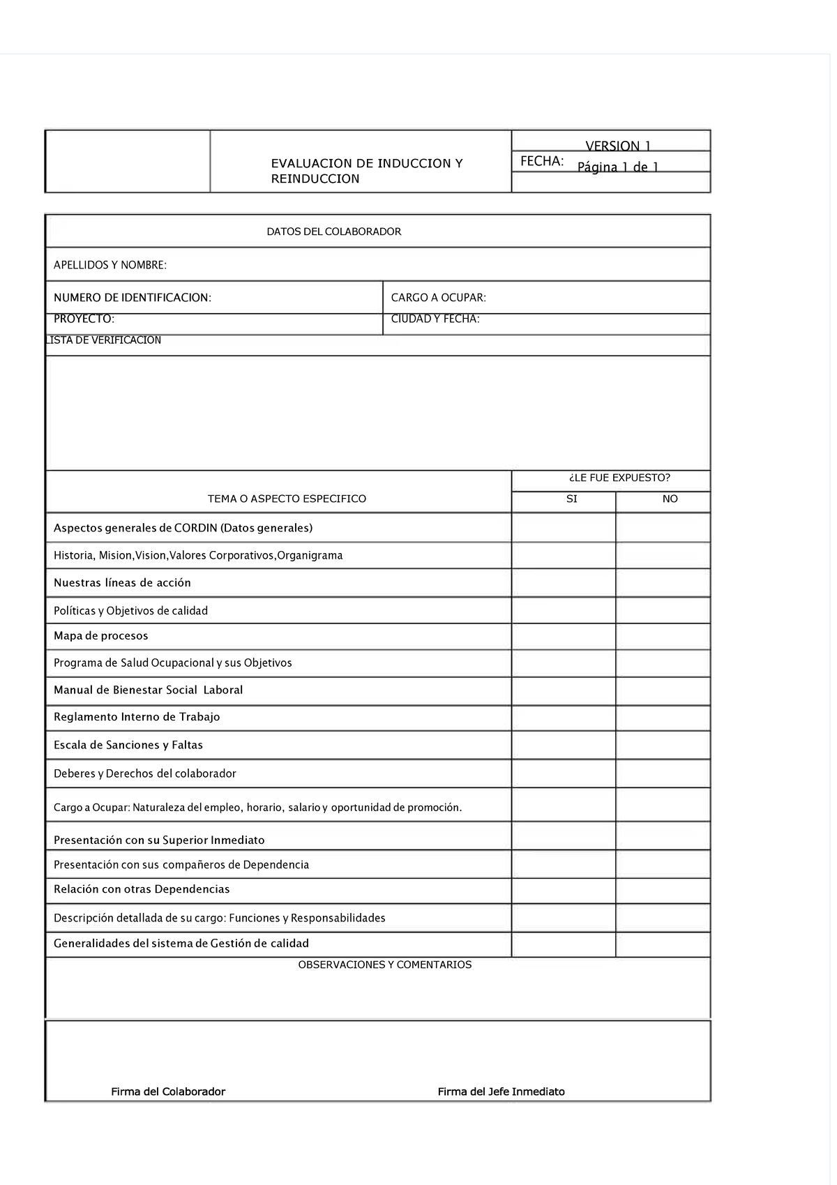 Pdf formato evaluacion de induccion personal - EVALUACION DE INDUCCION Y REINDUCCION FECHA ...
