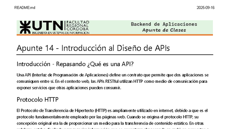 Apunte 14 - Introducción al Diseño de APIs y Protocolo HTTP - Studocu